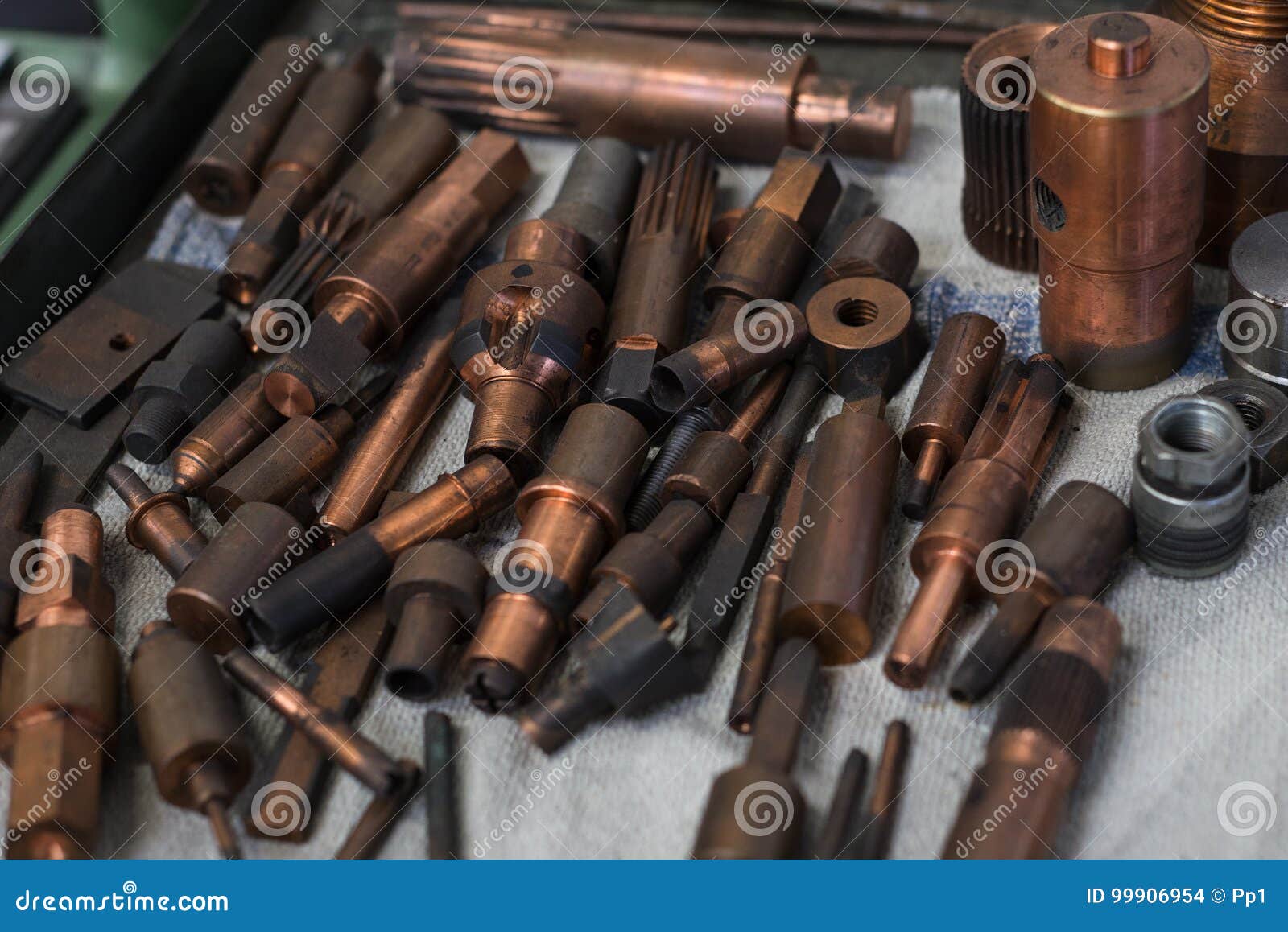 Metal Copper Workshop Tools Set on Table Stock Photo - Image of macro ...