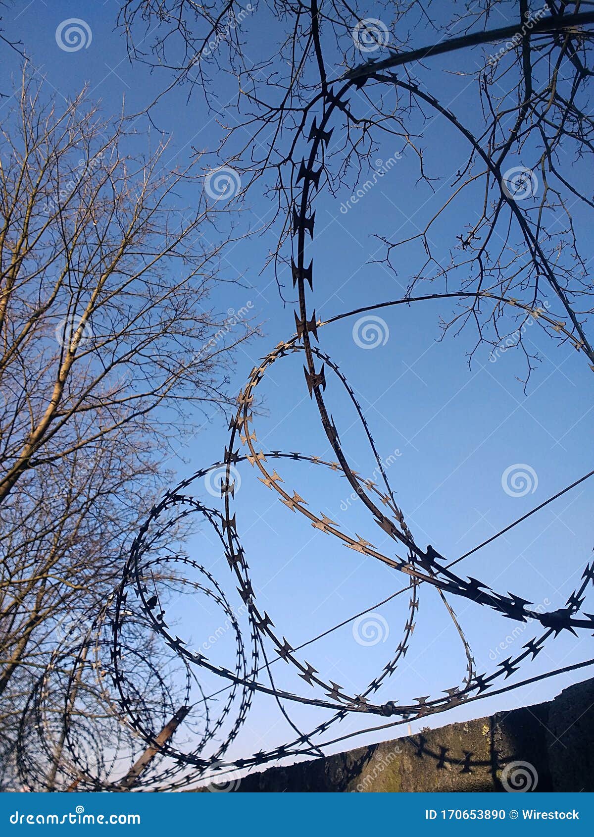 Metal Cord with Sharp Edges on a Wall Made of Rectangular Stones Under ...