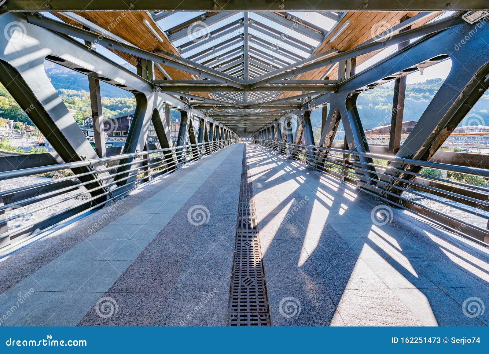 Metal Corridor Above the Highway. Stock Image - Image of metal ...