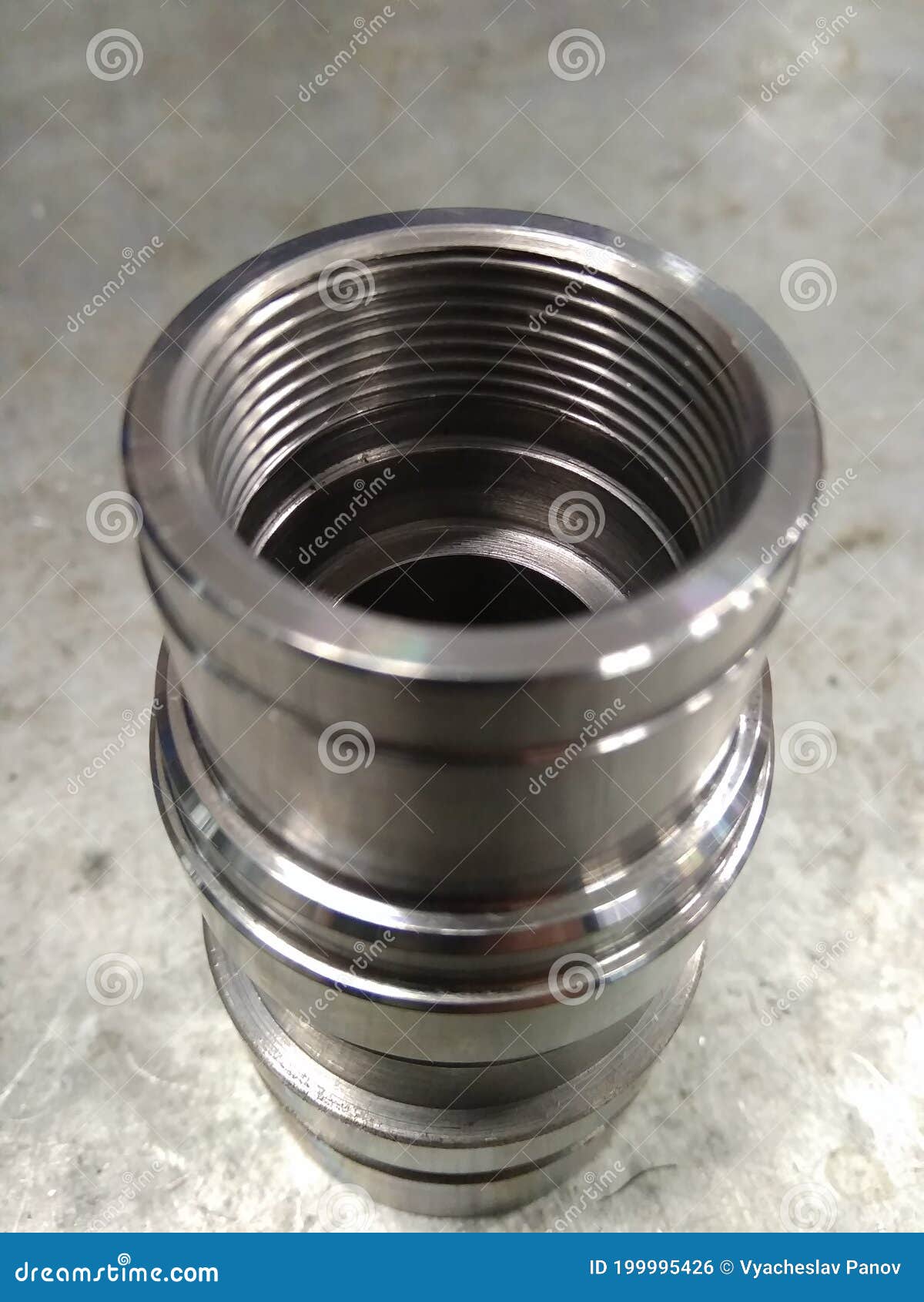 Metal coupling with thread stock photo. Image of lathe - 199995426
