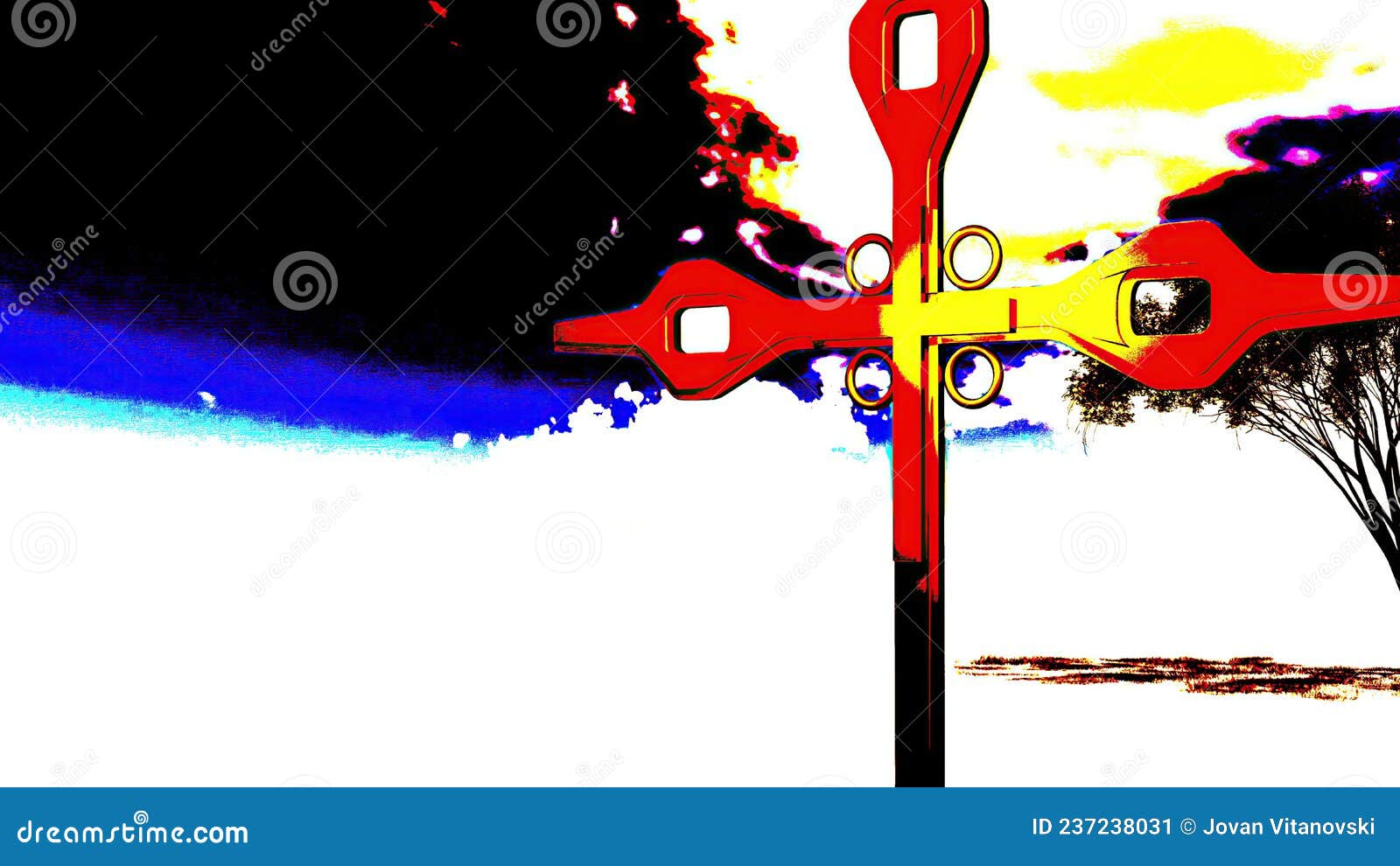 Metal Cross with Tree in Background Stock Illustration - Illustration ...