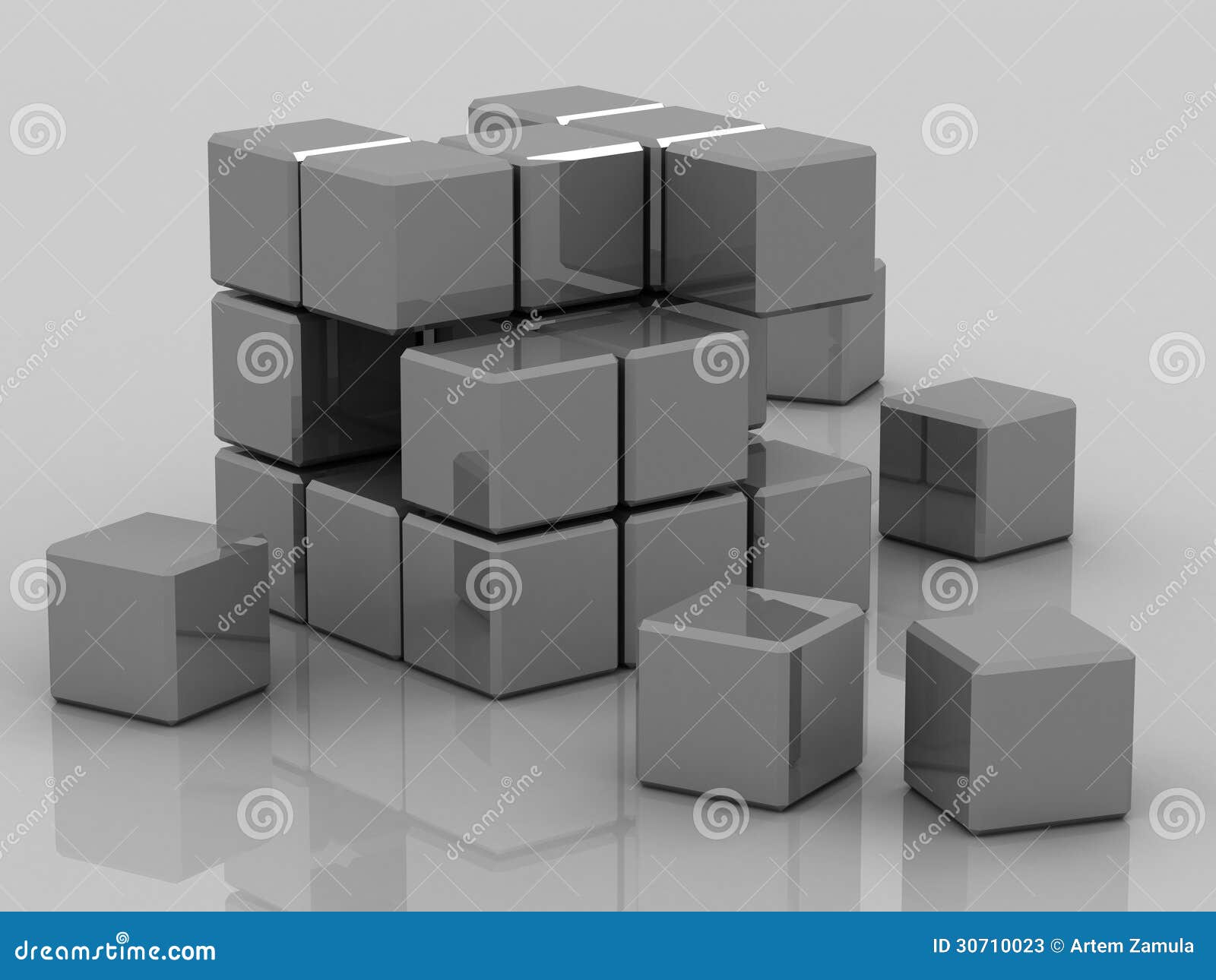 Metal Cube Assembling from Blocks Stock Illustration - Illustration of ...