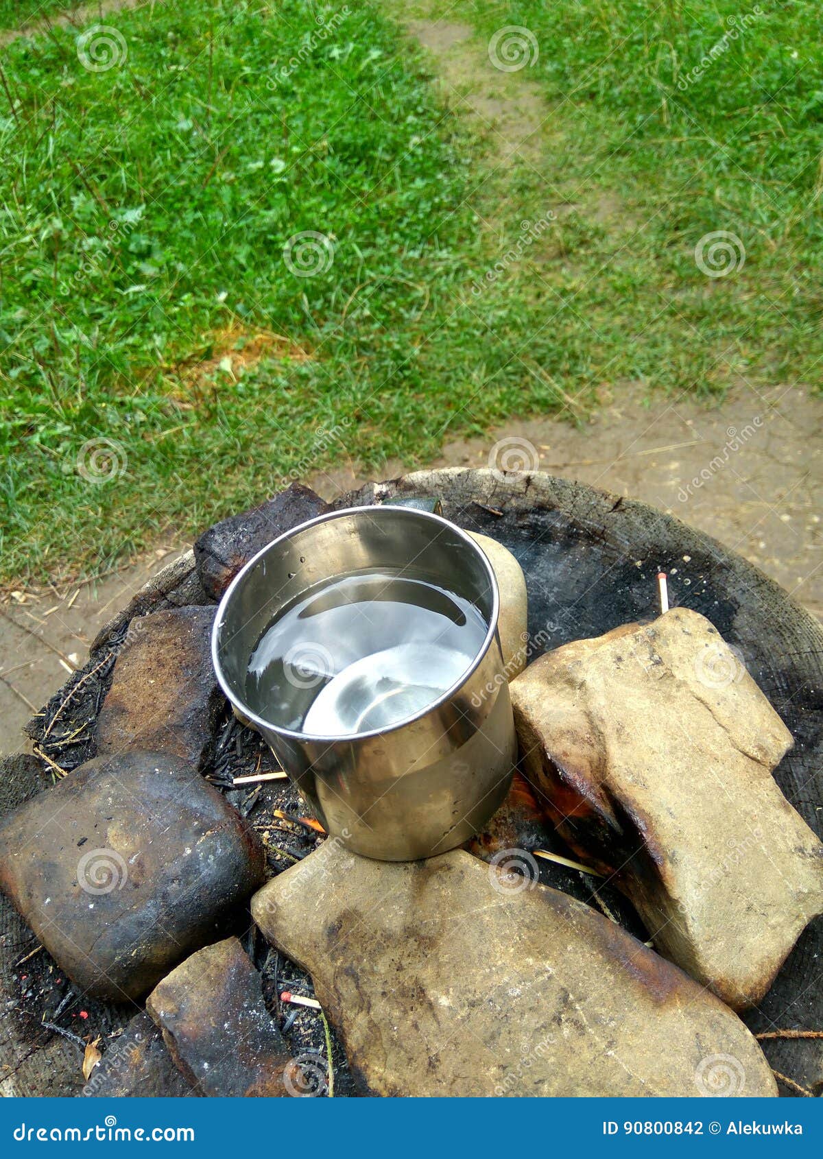 Metal cup on fire stock photo. Image of picnic, rustic - 90800842