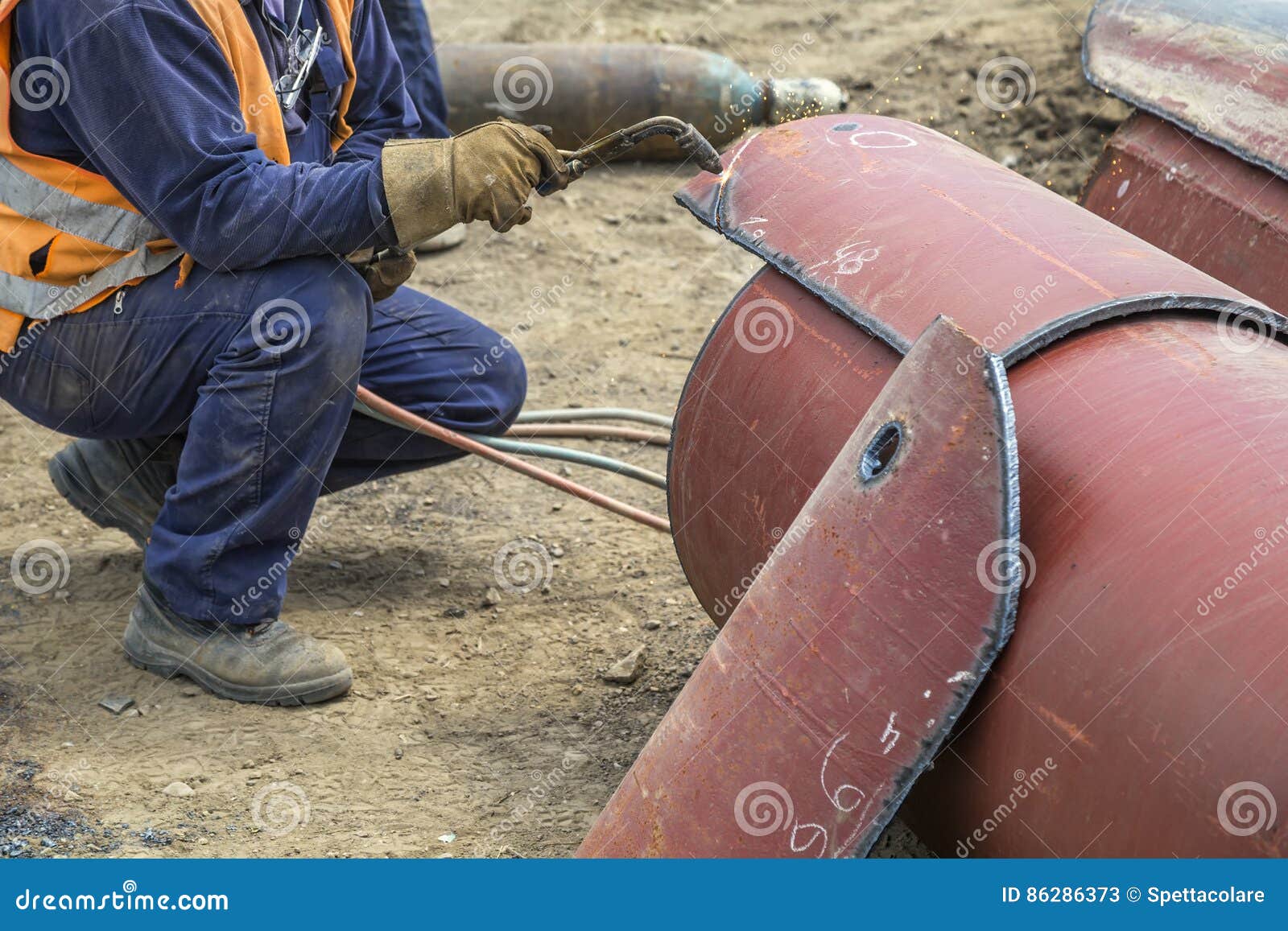 Metal Cutting with Flame Torch. Stock Image - Image of protection ...