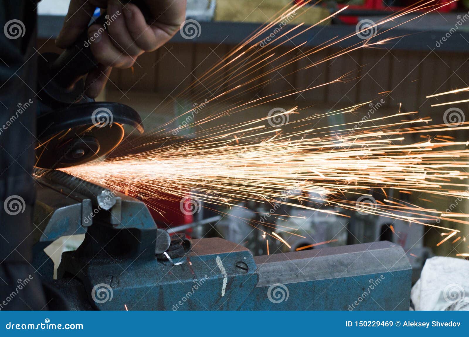 Metal Cutting with a Grinding Machine with Sparks. Stock Image - Image ...