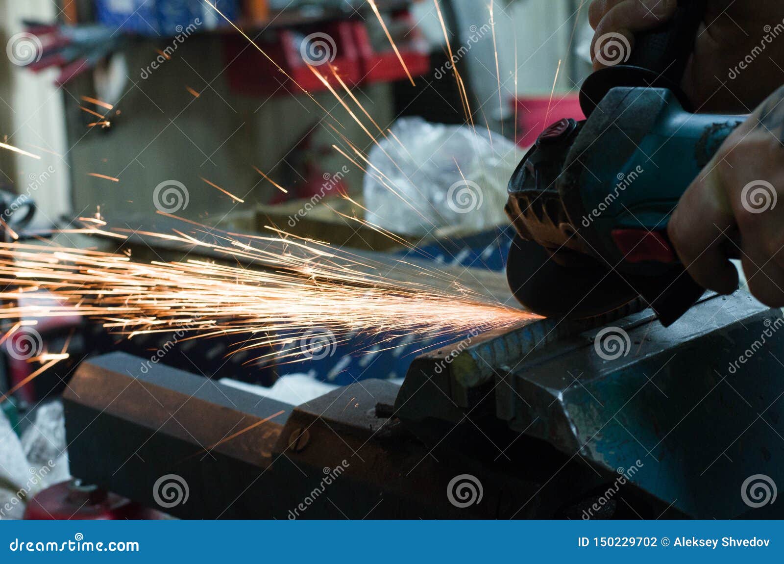 Metal cutting by grinder stock photo. Image of construct - 150229702