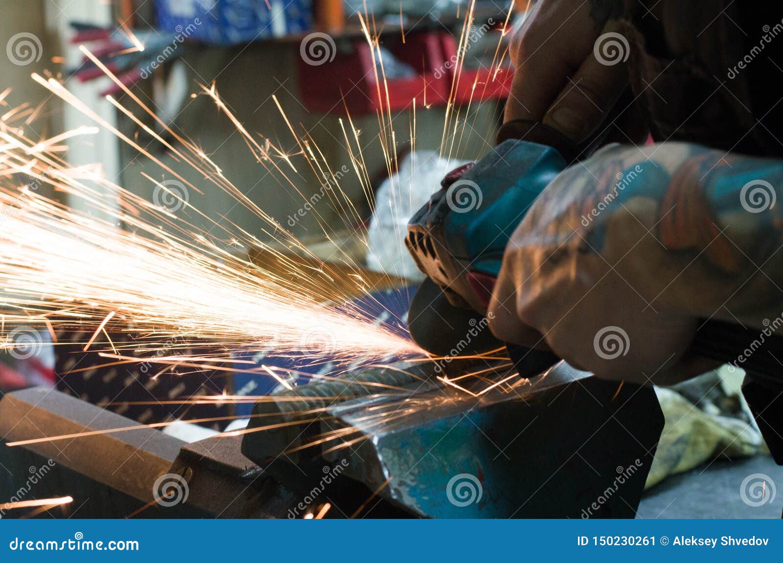 Metal Cutting with a Grinding Machine with Sparks. Stock Image - Image ...