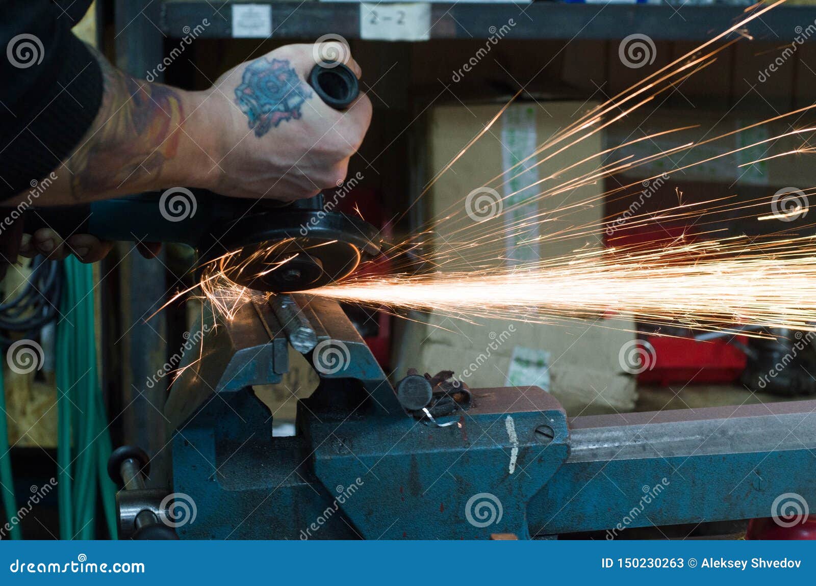 Metal Cutting with a Grinding Machine with Sparks. Stock Image - Image ...