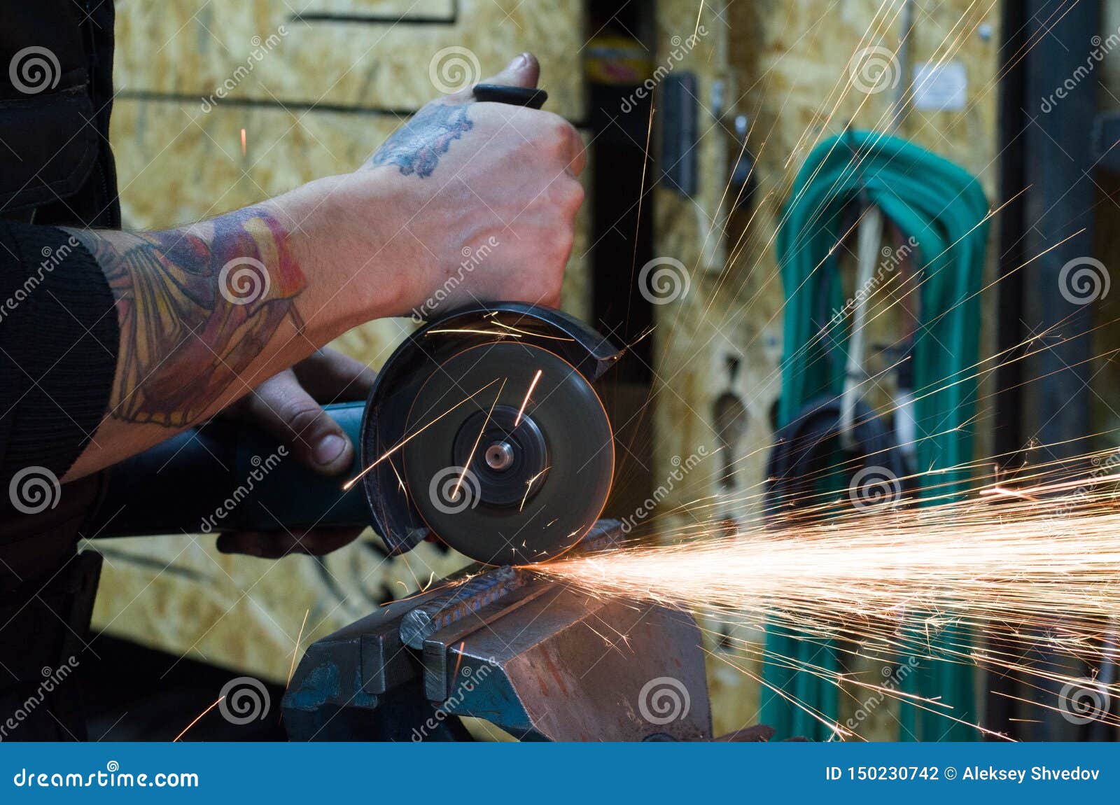 Metal cutting by grinder stock photo. Image of machine - 150230742