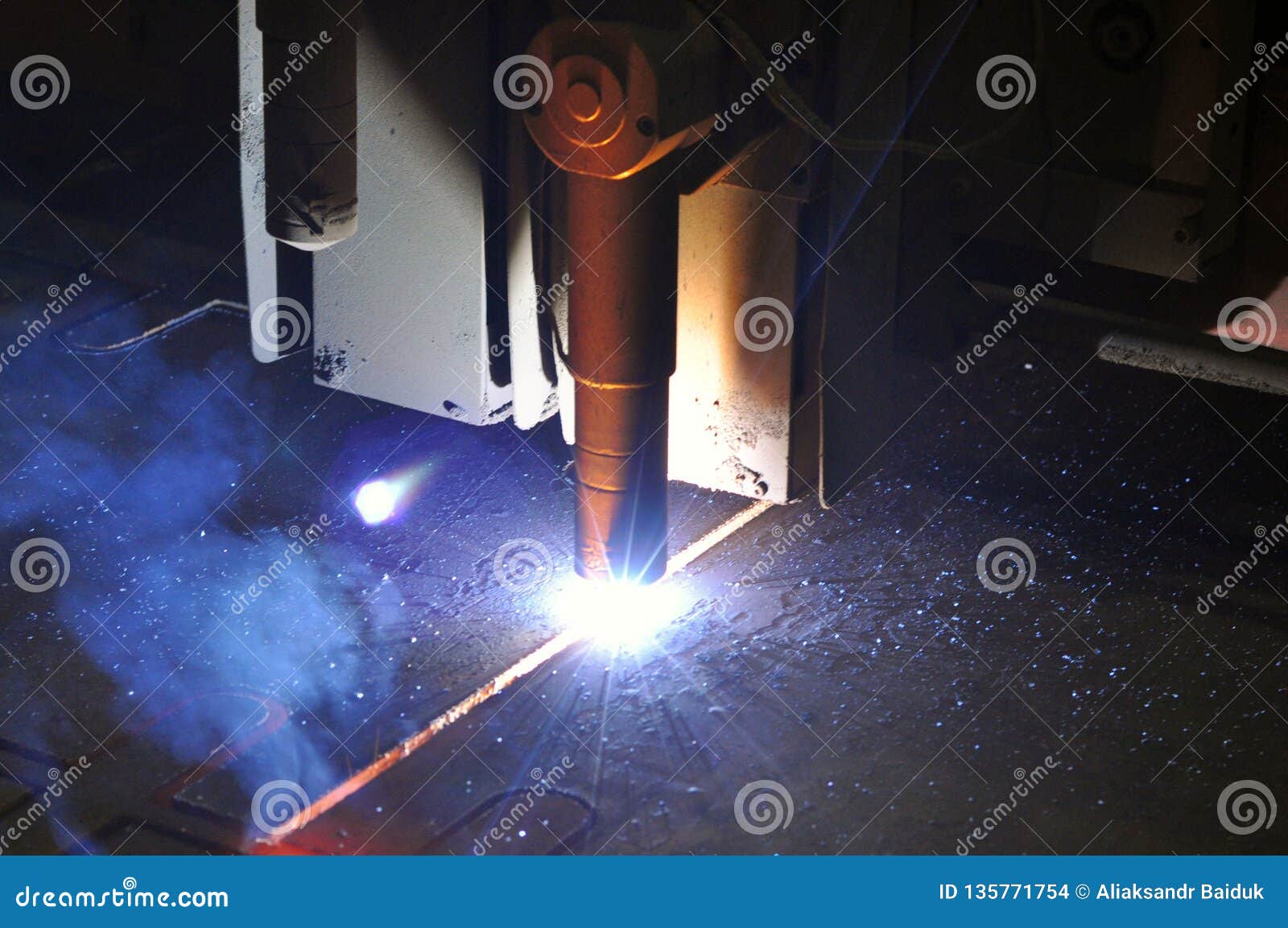 Metal Cutting Process Using Plasma Cutting Machine Stock Photo - Image ...