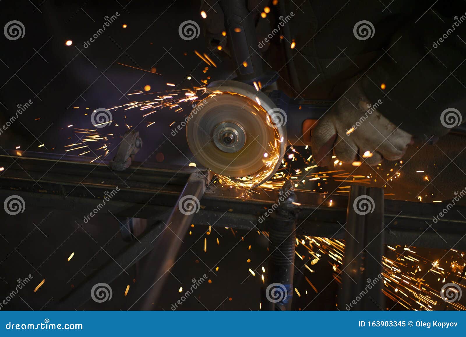 Metal Cutting. Sparks from Processing a Metal Profile. Stock Image ...