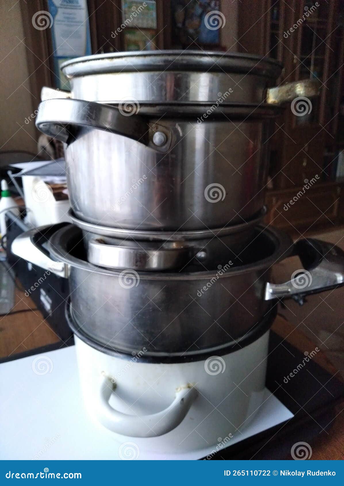 Metal deep pans stock photo. Image of position, white - 265110722