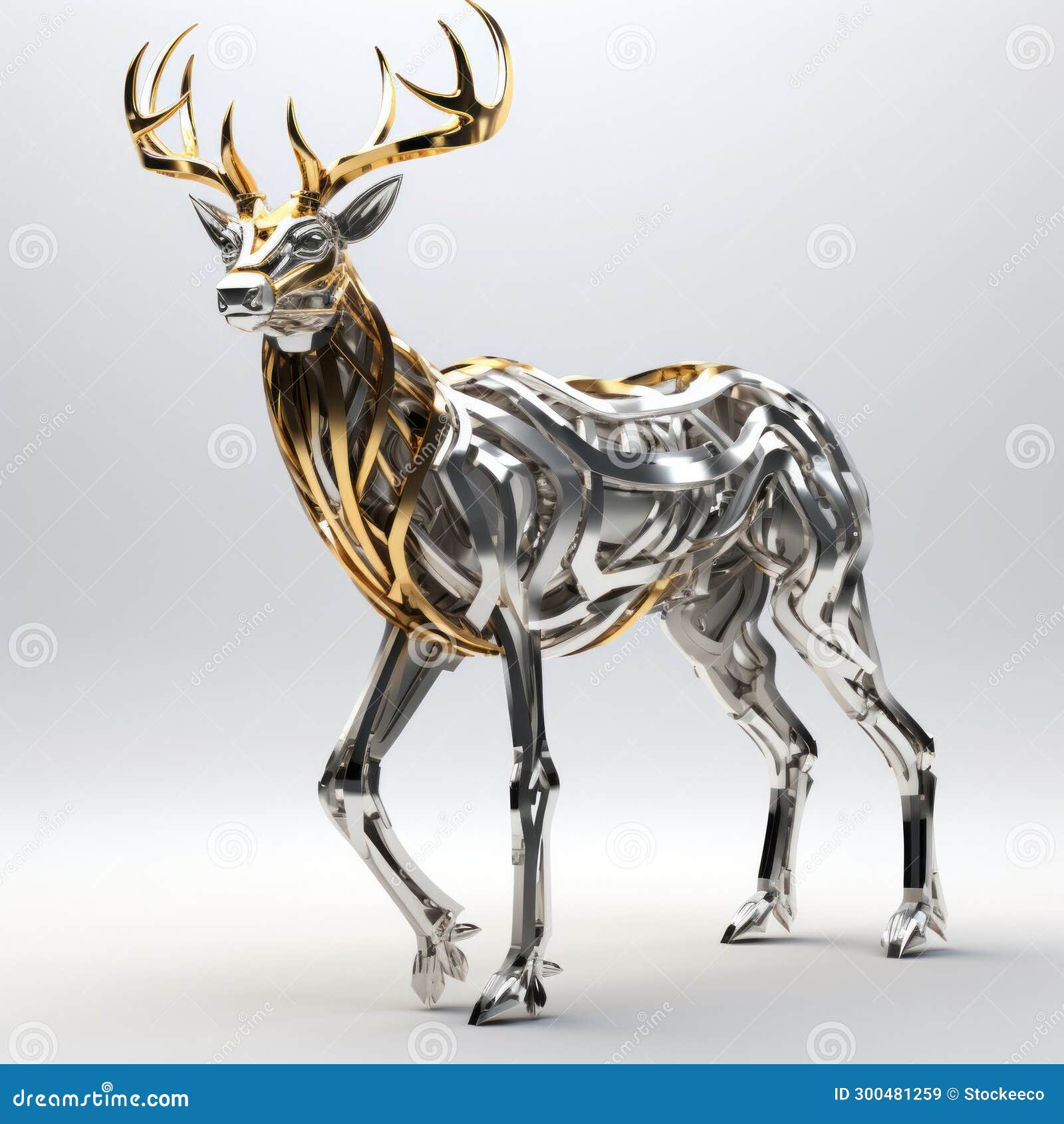 Award-winning 3d Rendering of a Graceful Deer in Silver and Gold Stock ...