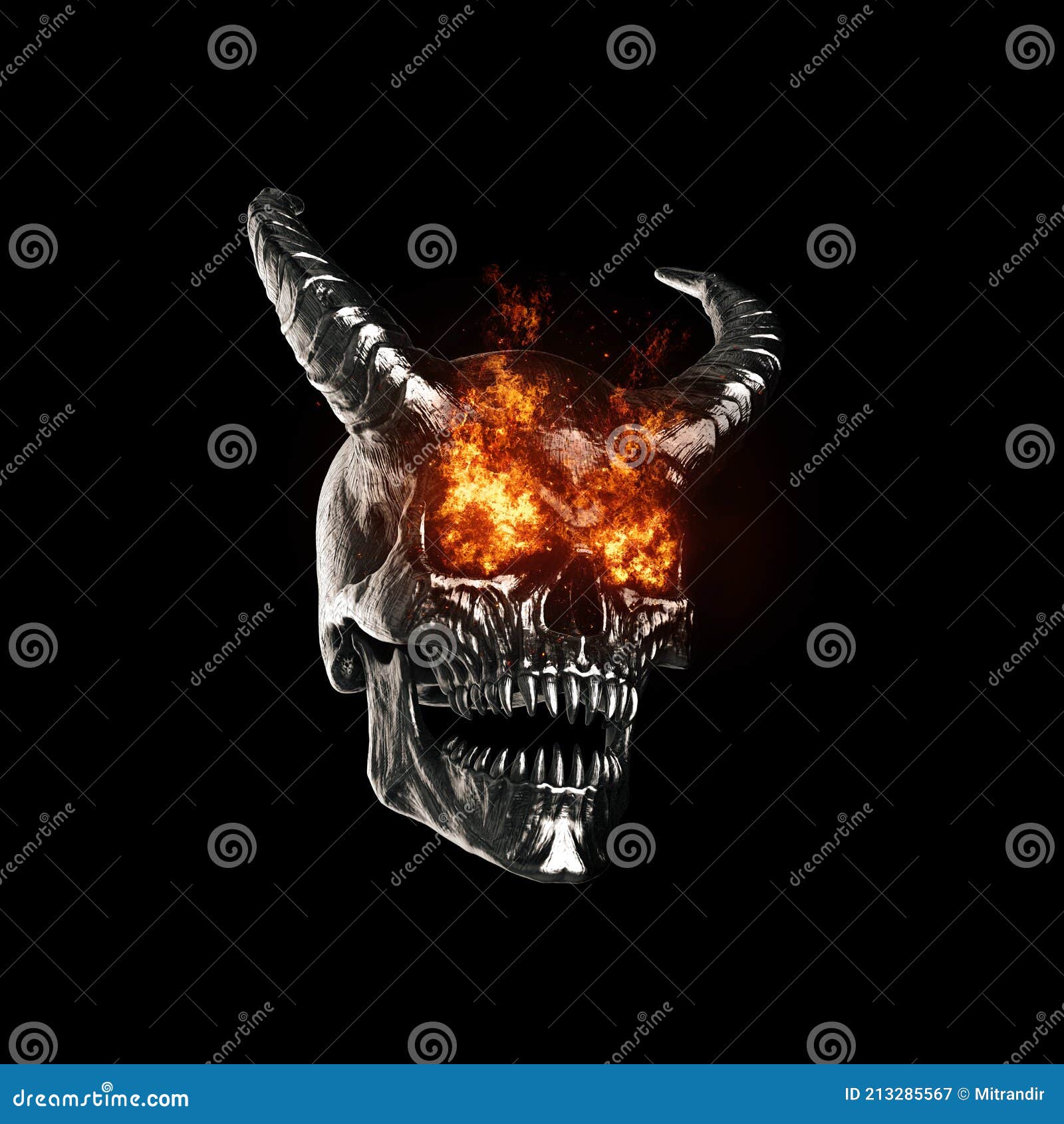 Metal Demon Skull with Burning Eyes Stock Illustration - Illustration ...