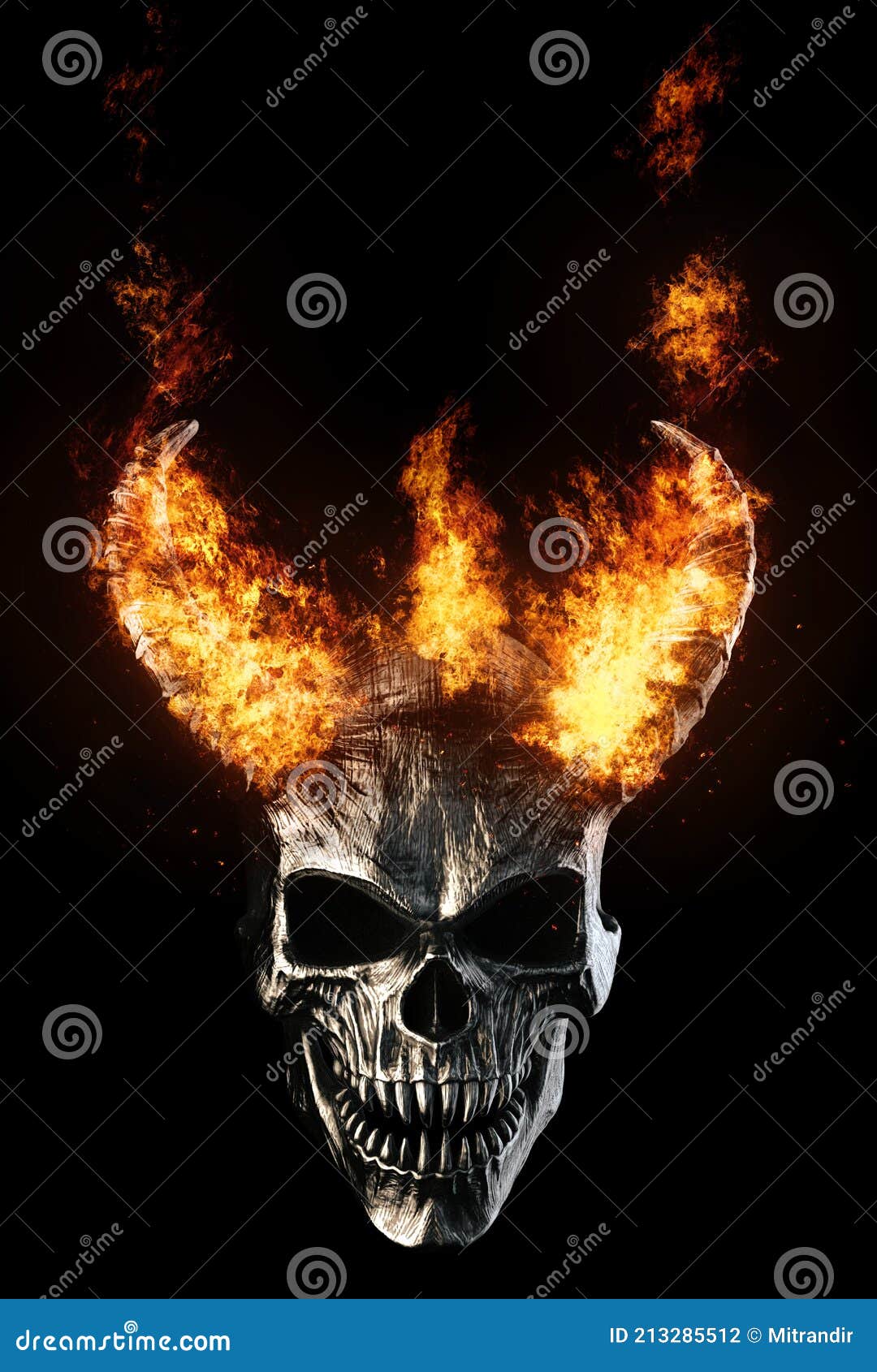 Metal Demon Skull with Horns on Fire Stock Illustration - Illustration ...