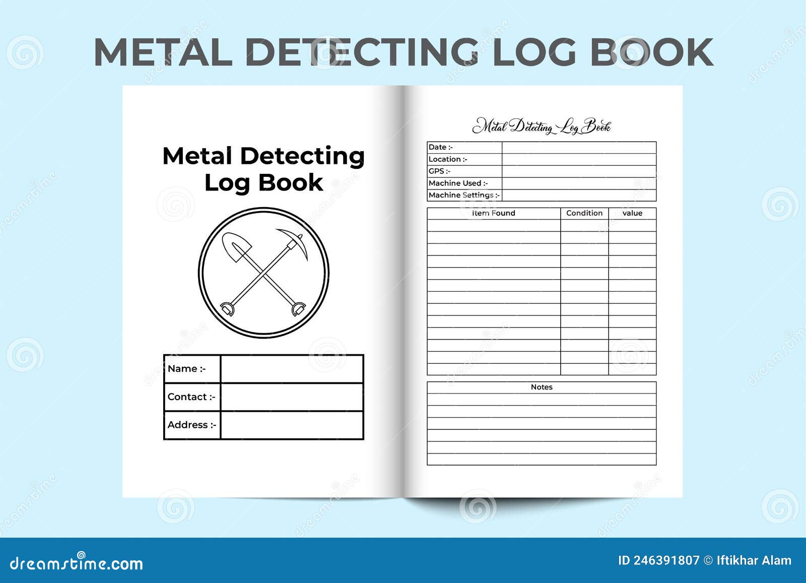 Metal Detecting Notebook KDP Interior. Digging Work Location and Item ...