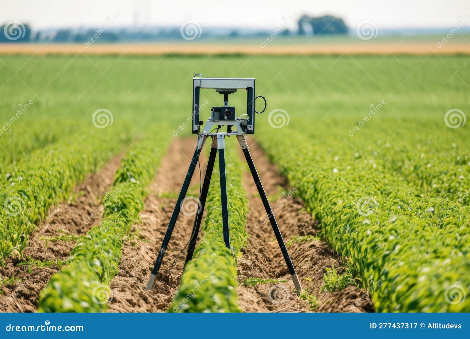 Metal Detector Frame in the Field, with View of Farm and Crops Stock ...