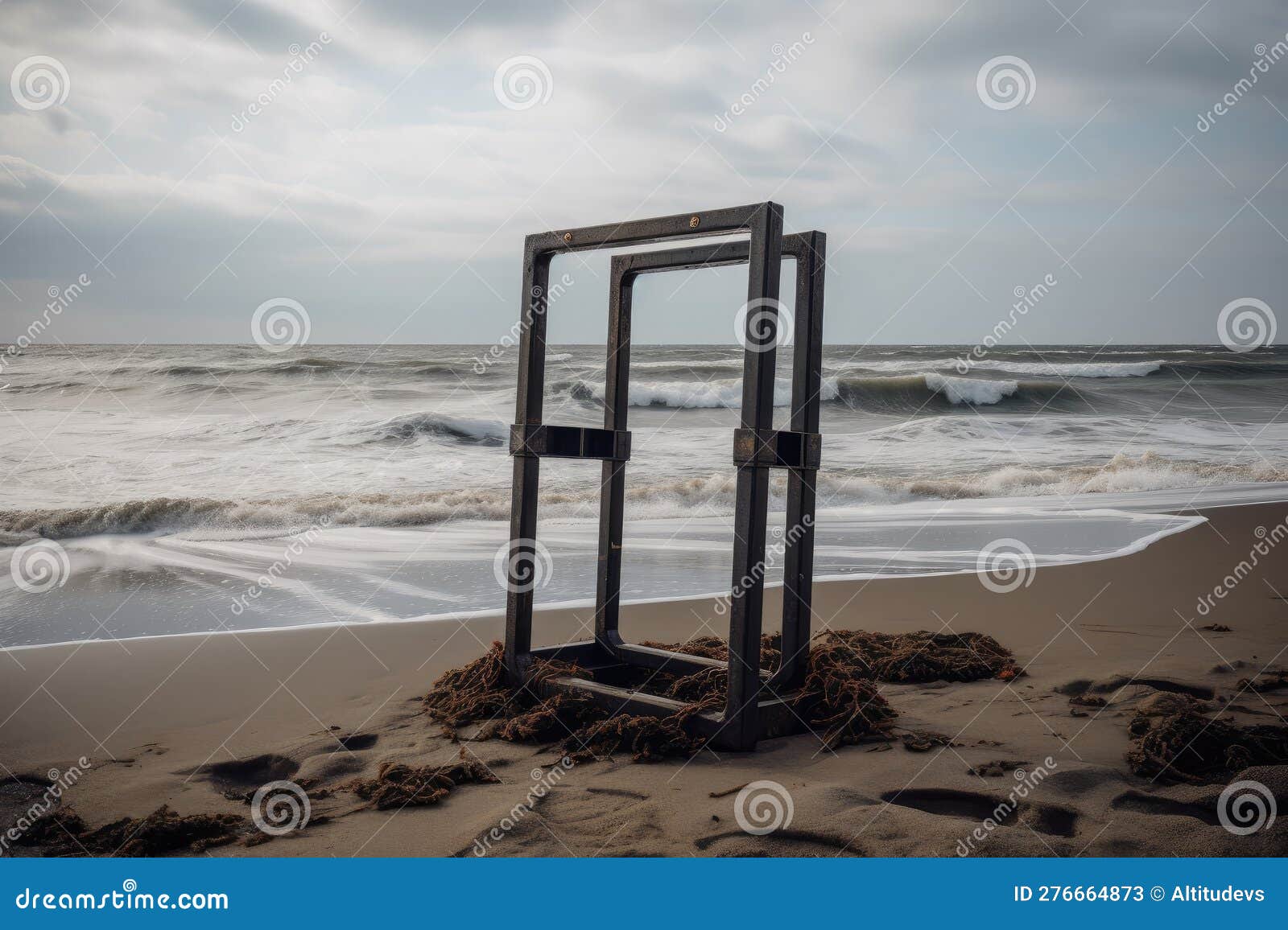 A Metal Detector Frame with a View of the Ocean, Waves Rolling in Stock ...