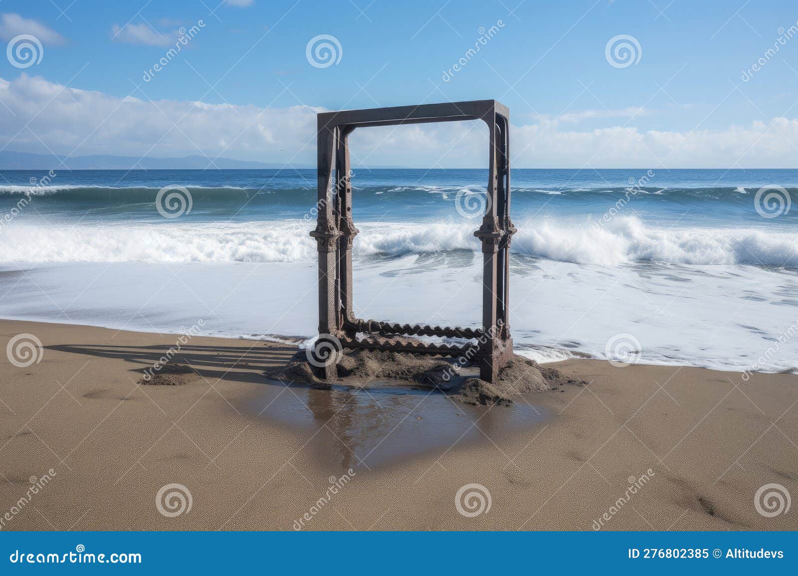 A Metal Detector Frame with a View of the Ocean, Waves Rolling in Stock ...