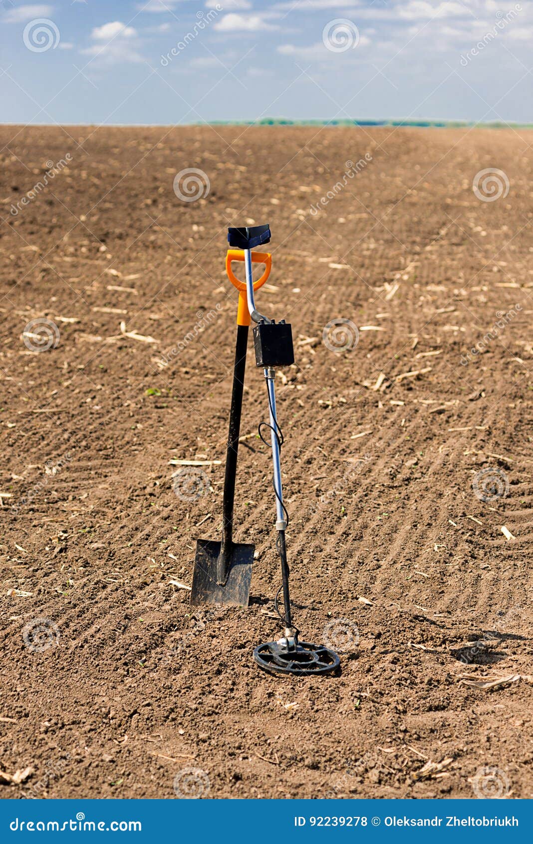 The Metal Detector and Shovel on the Field Stock Photo - Image of ...