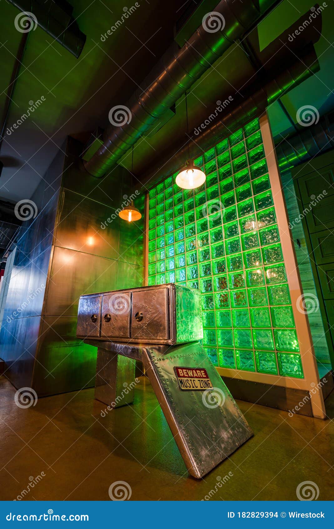 Metal DJ table stock photo. Image of drawer, wall, green - 182829394