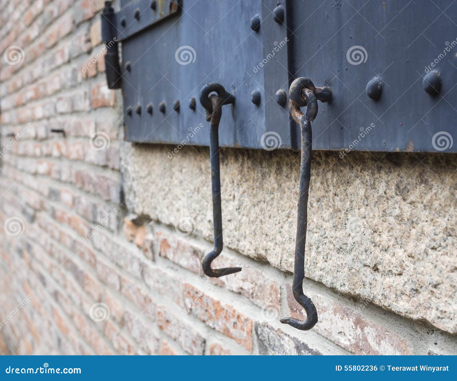Metal Door Gate Hook Details with Brick Wall Stock Photo - Image of ...