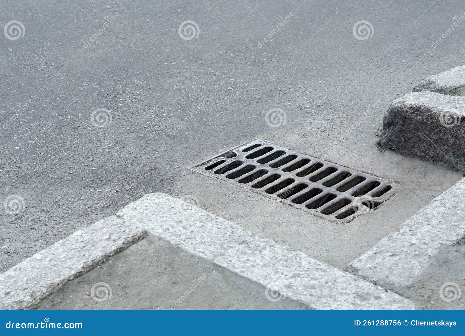 Metal Drain Grate on Asphalt Outdoors, Space for Text Stock Photo ...