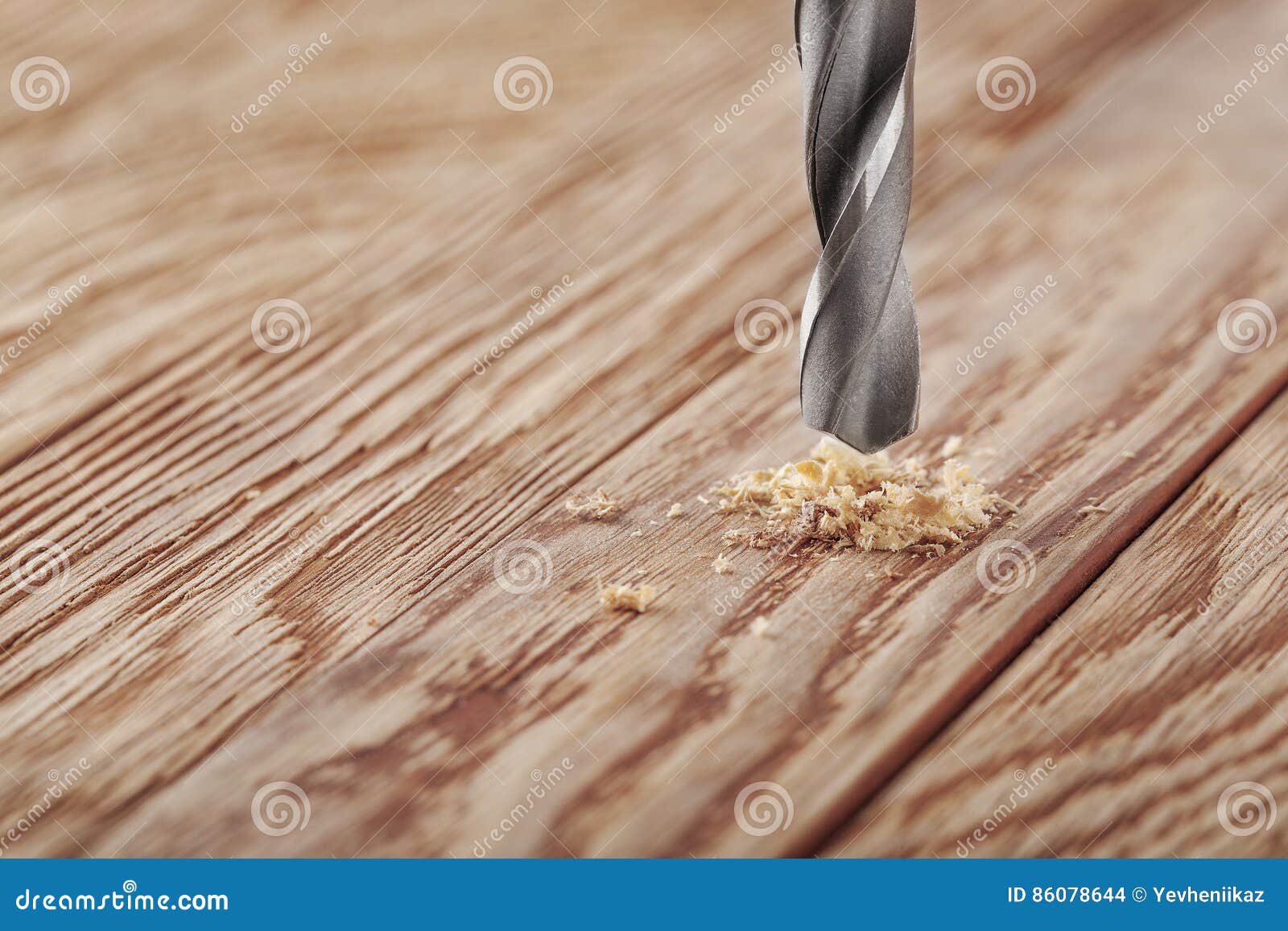 Metal Drill Bit Make Holes in a Wooden Board with Expressive Texture ...