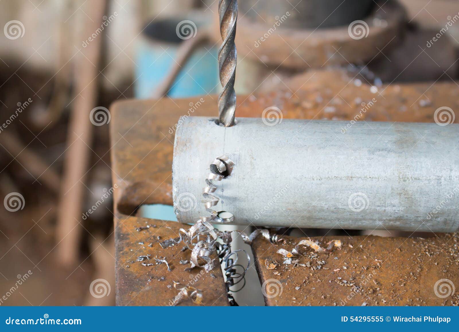Metal Drilling with a Large Drill Stock Image - Image of industry, hole ...