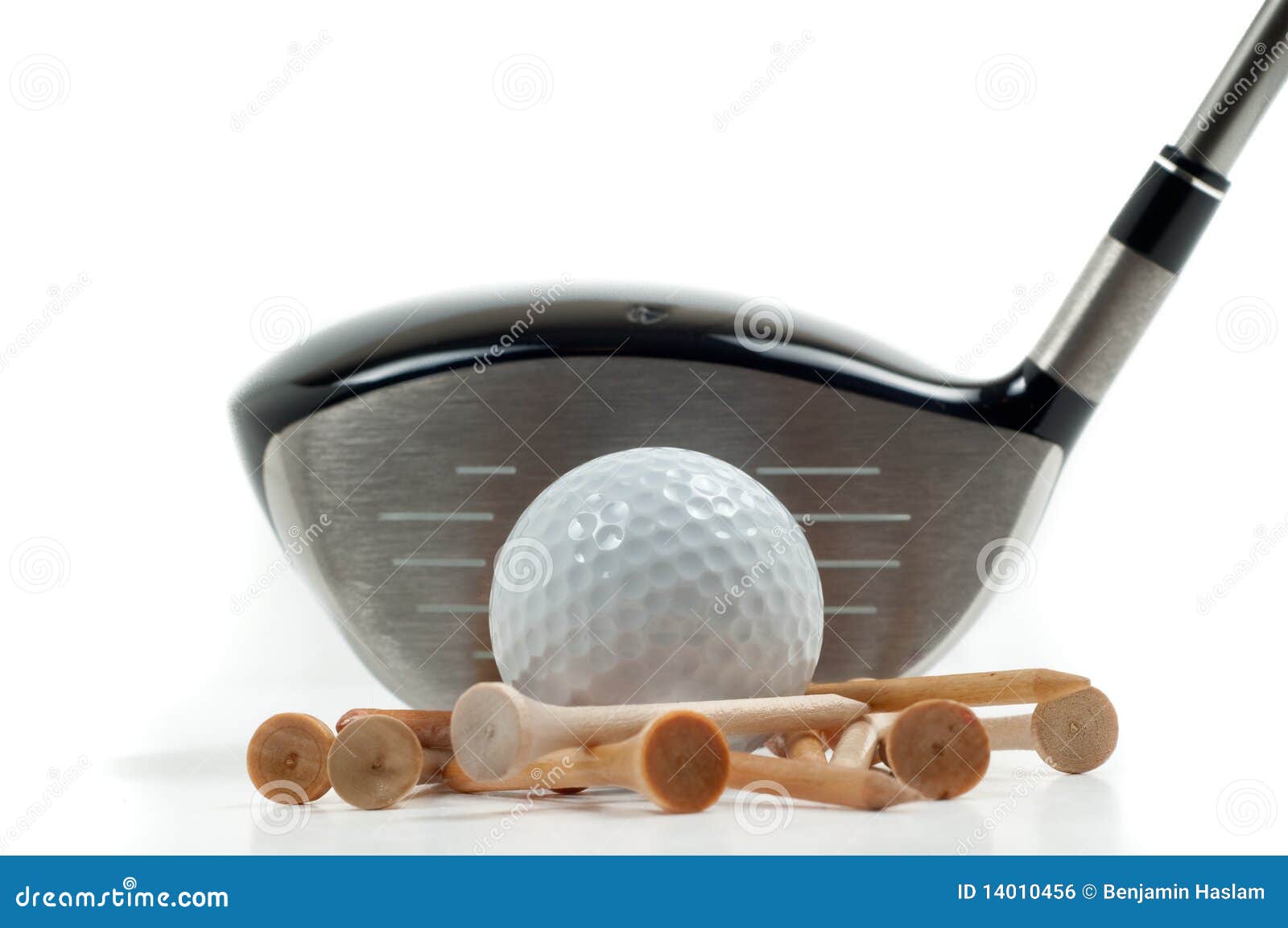 Metal Driver with Golf Ball and Tees Stock Photo - Image of white, wood ...