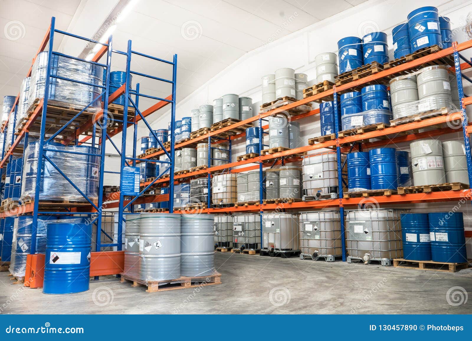 Metal Drums Stored in Warehouse Stock Photo - Image of pallet ...