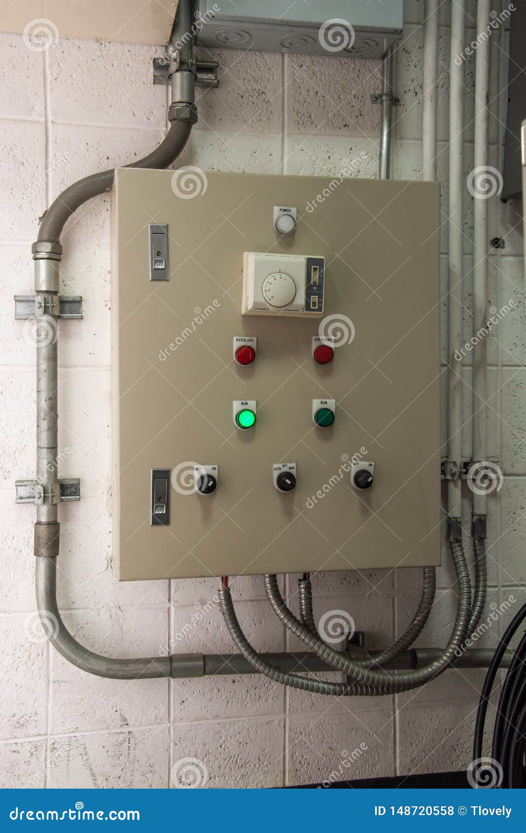 Metal Electricity Control Box with Sign on the Wall Stock Photo - Image ...