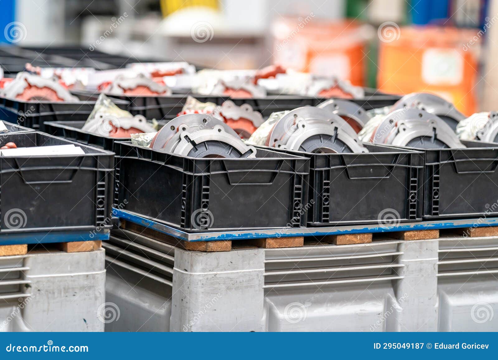 Metal Engine Parts in Crates at the Factory Stock Image - Image of ...