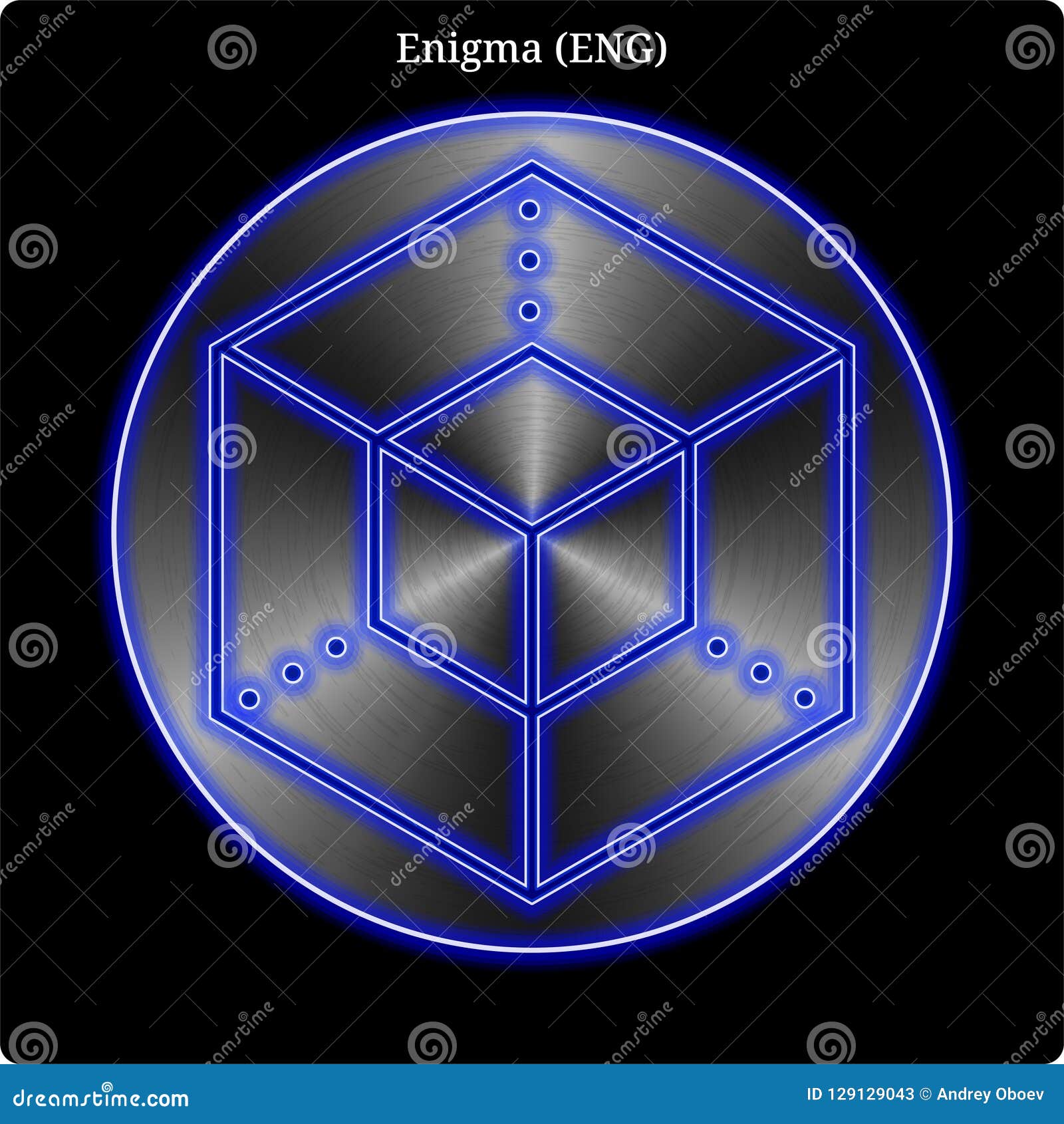 Metal Enigma (ENG) Coin Witn Blue Neon Glow. Stock Illustration ...