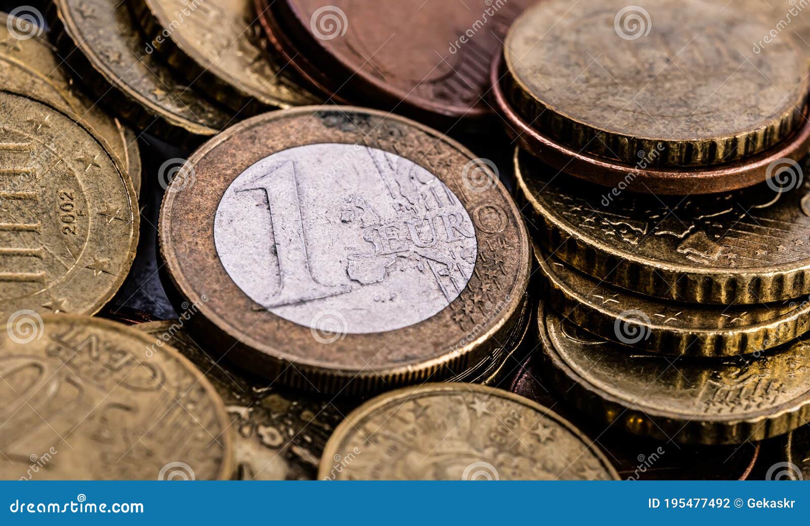 Metal euro coins stock photo. Image of banking, closeup - 195477492