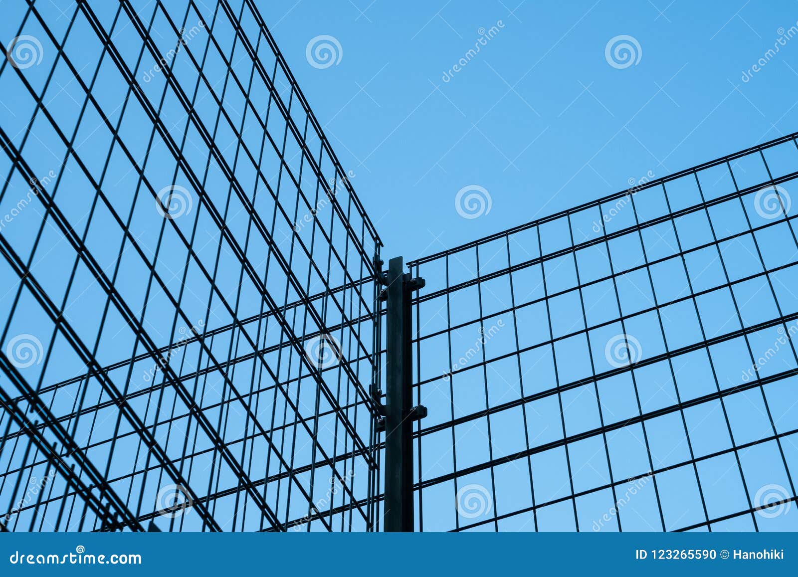 Metal Fence on Blue Sky - Metal Grid Construction Stock Photo - Image ...