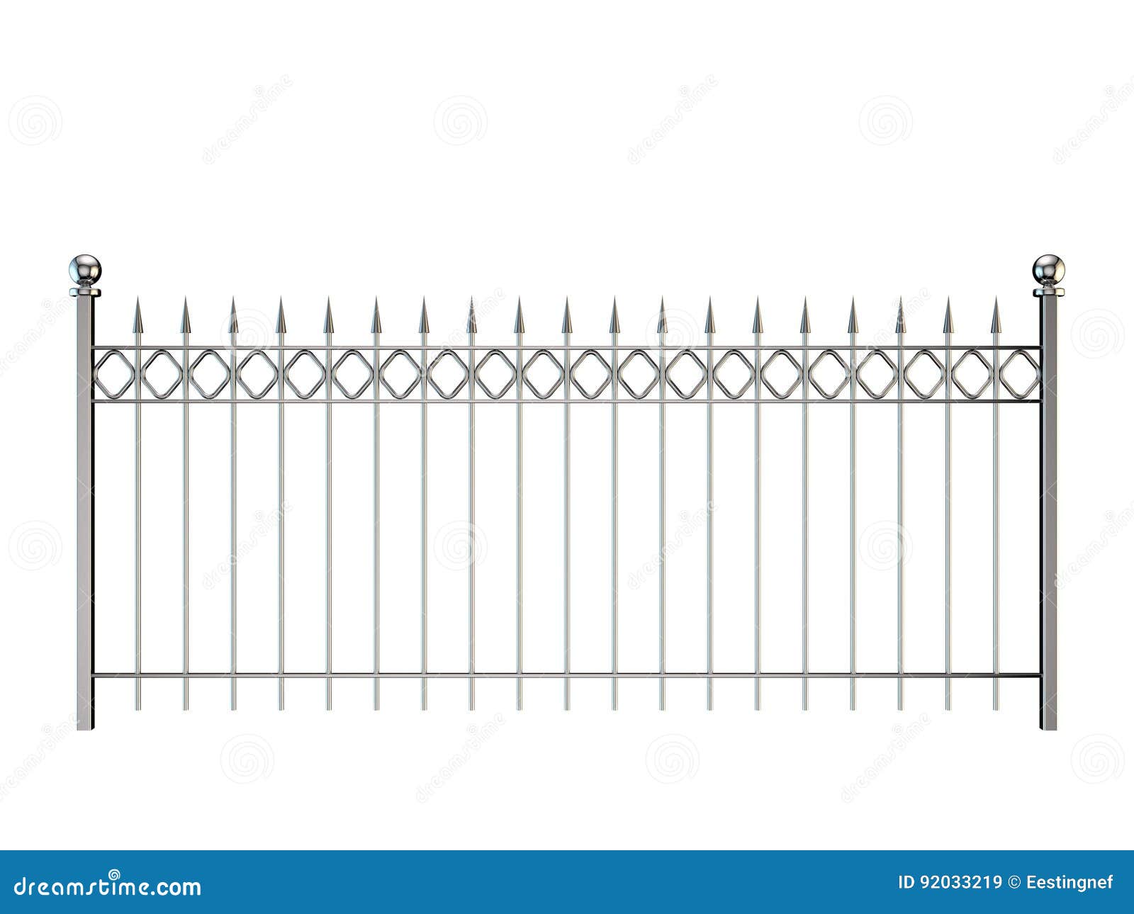 Metal Fence. Isolated on White Background. 3D Rendering Illustration ...