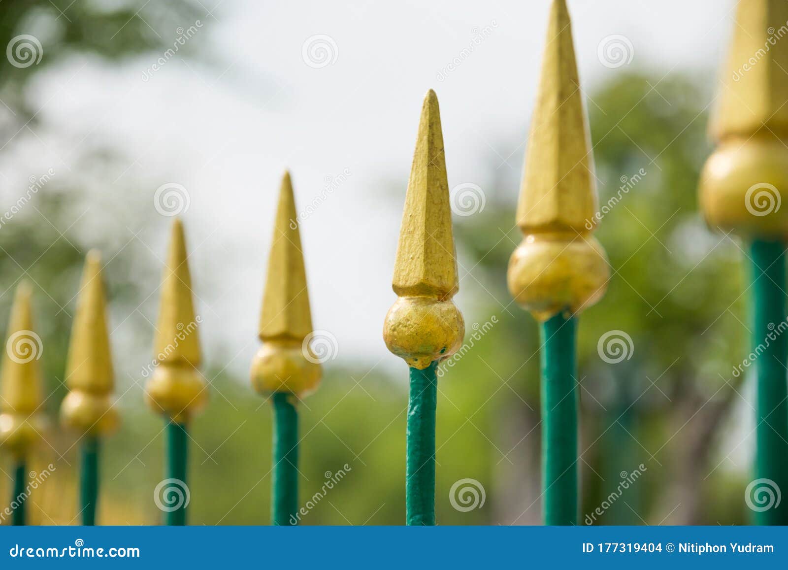 Metal Fence with Light Under Green Stock Photo - Image of home, ornate ...