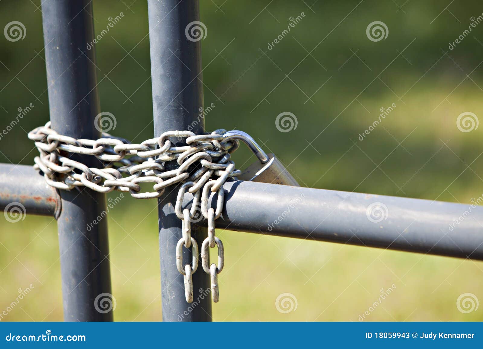 Metal Fence with Lock and Chain Stock Image - Image of horizontal, gate ...