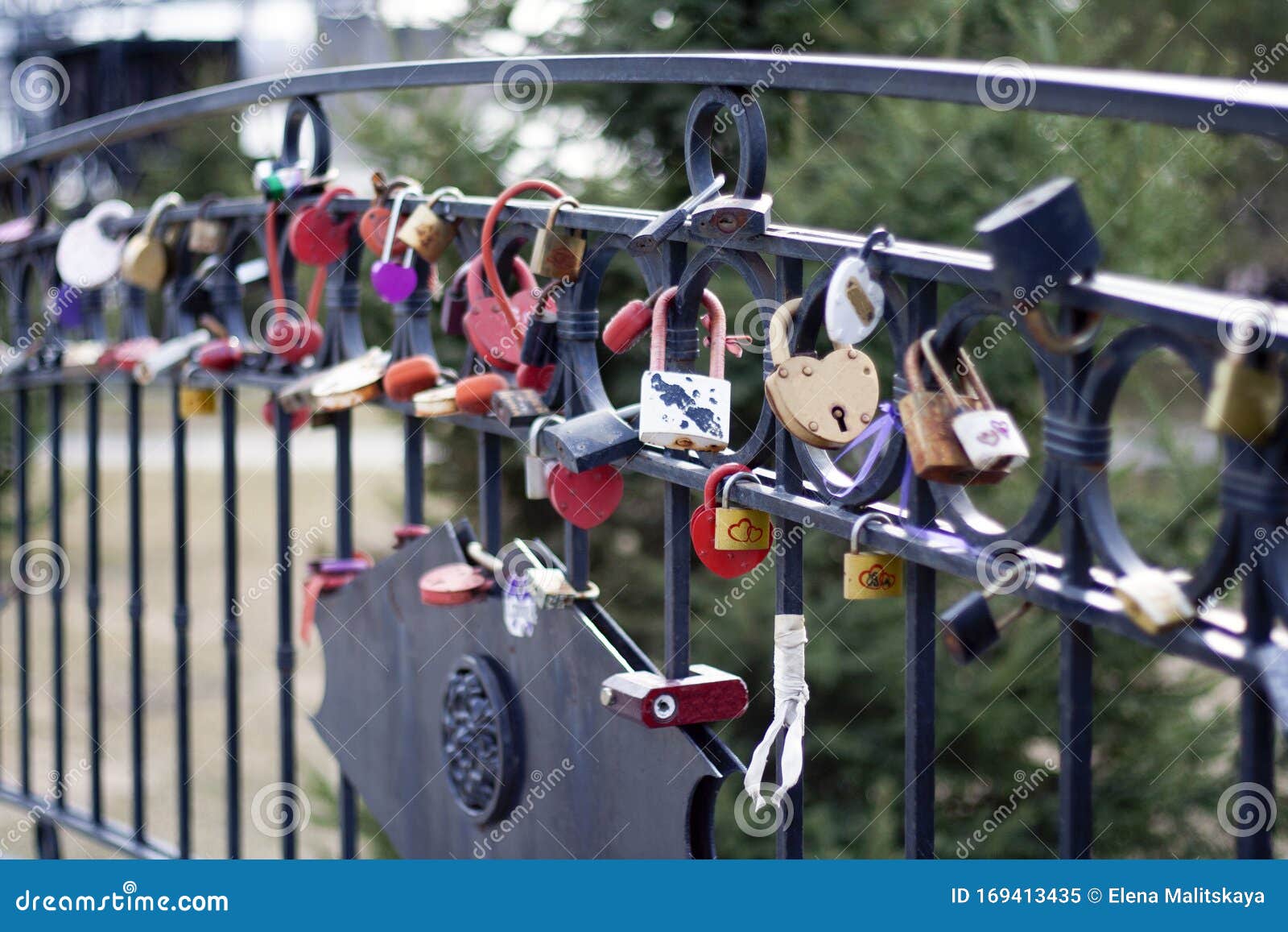 A Metal Fence and Multi-colored Locks from Lovers Stock Image - Image ...