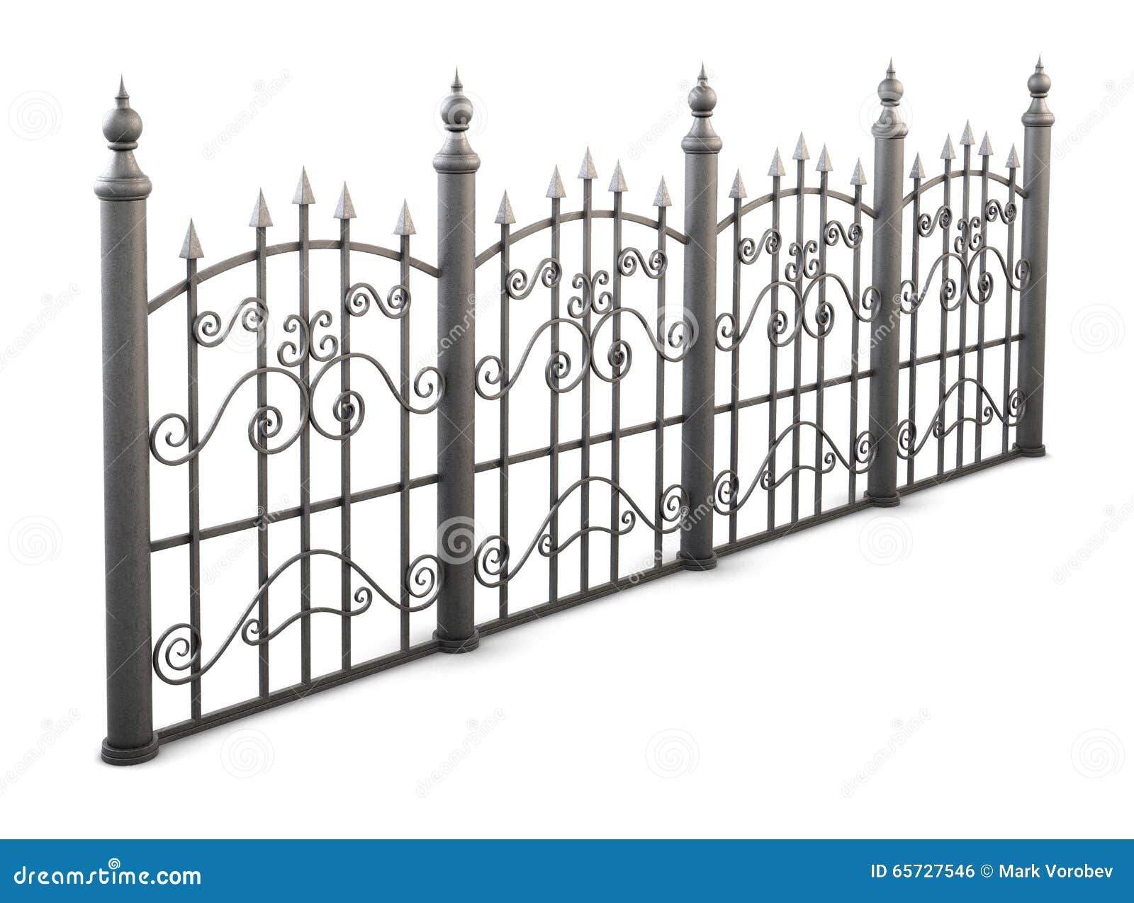 Metal Fence View Angle on a White Background. 3d Render Image Stock ...