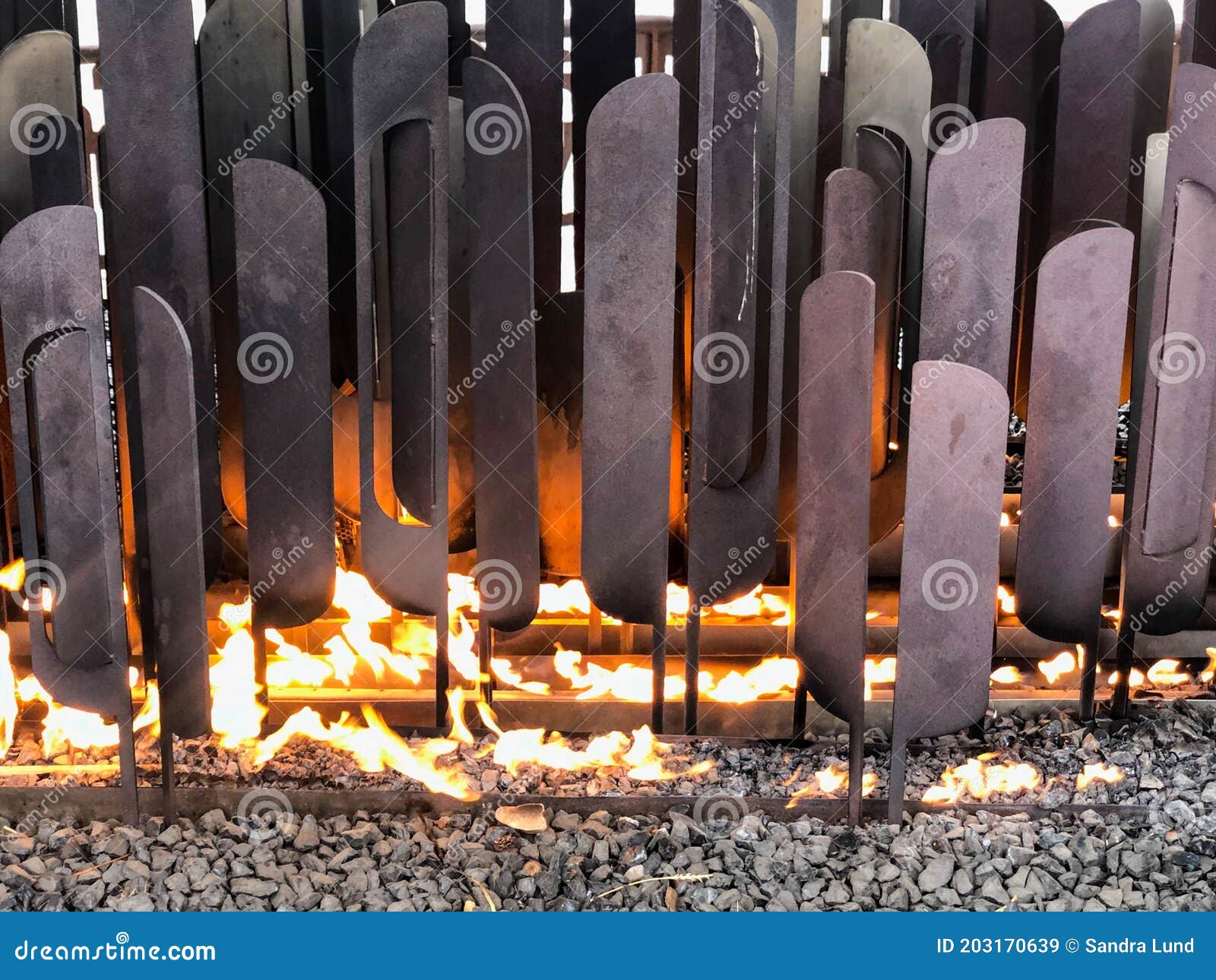 Metal Fireplace Design with Flames Stock Image - Image of night, metal ...