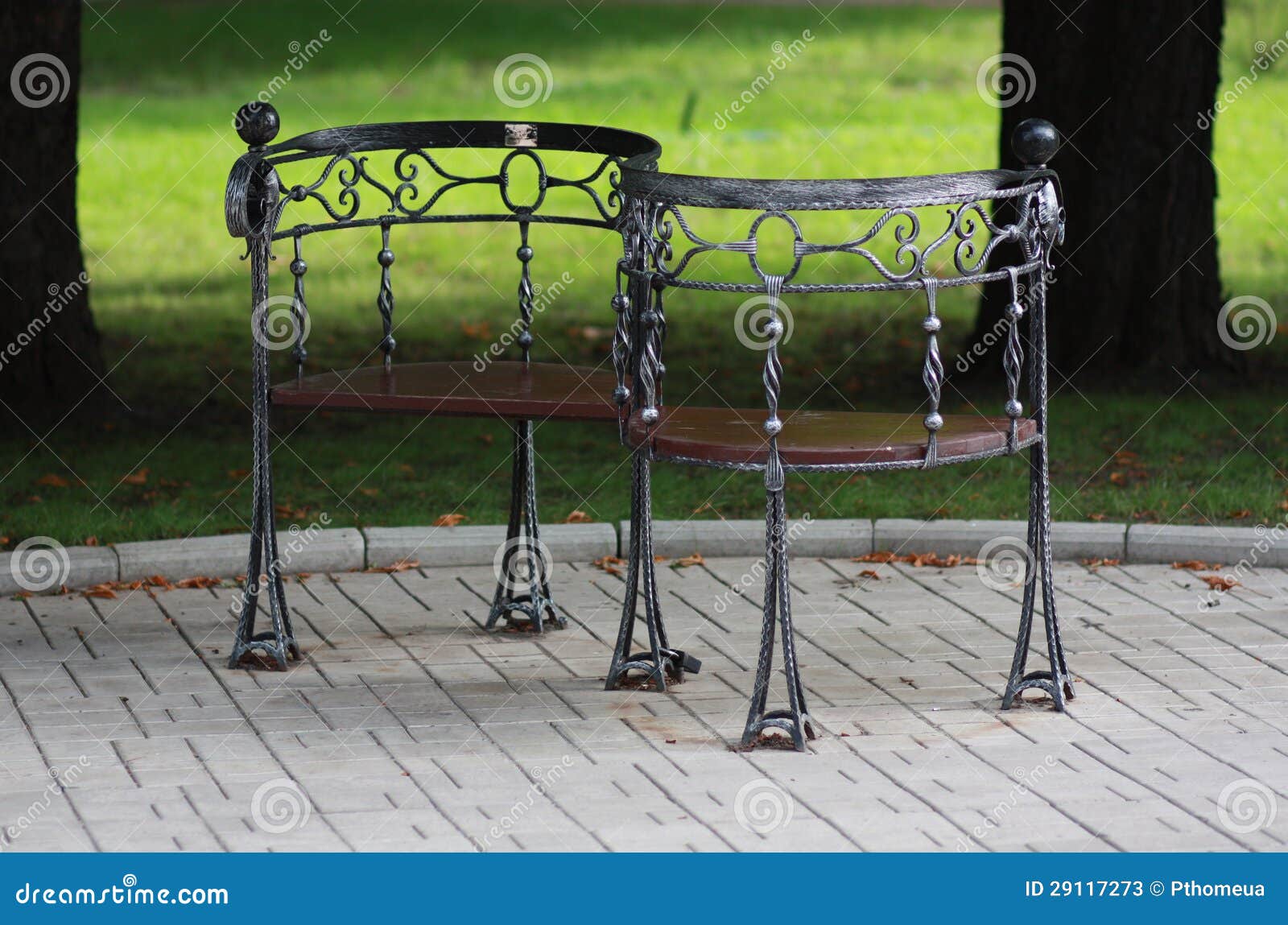 Metal Forged Bench in Summer Park Stock Image - Image of forged ...