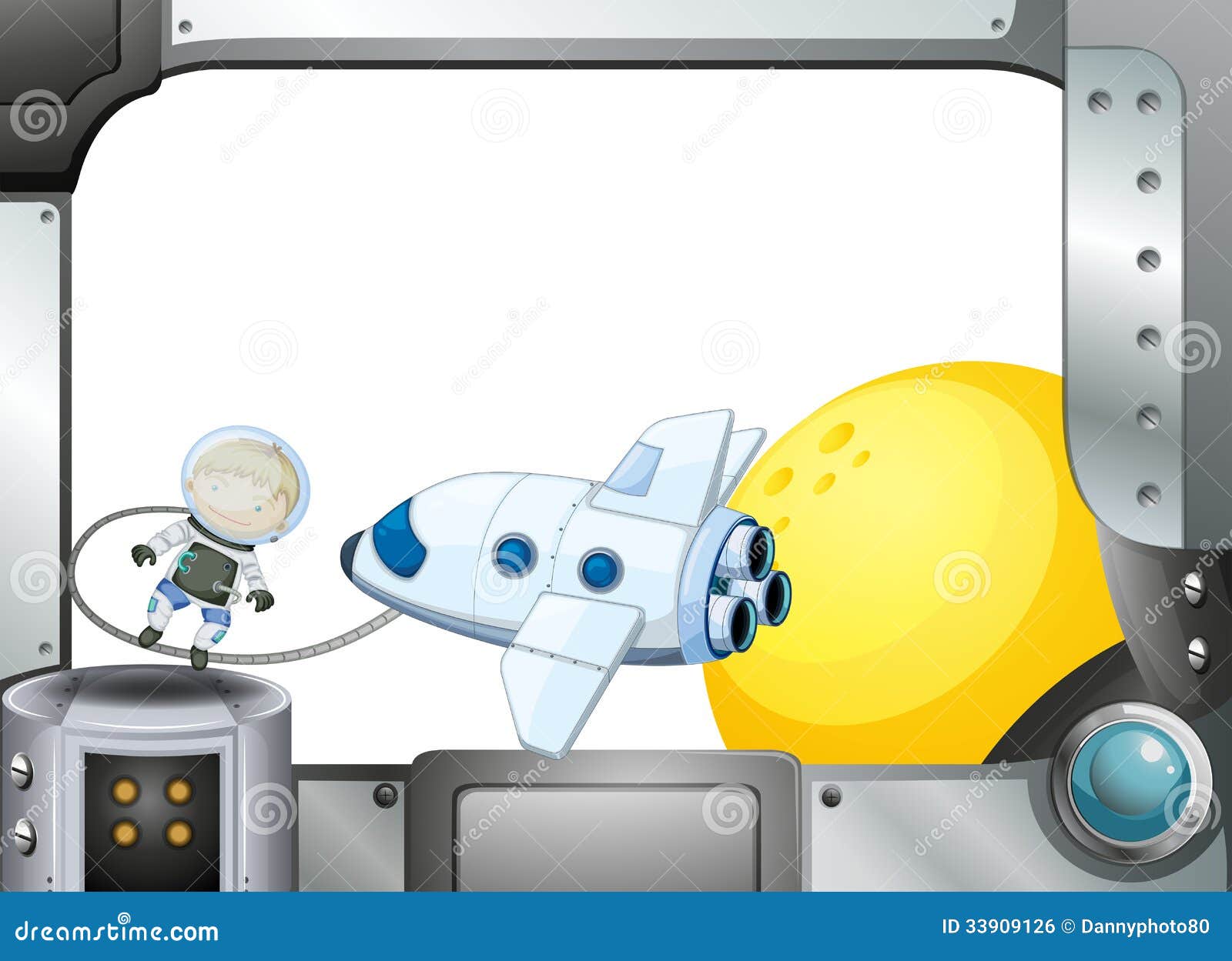 A Metal Frame Border with an Airplane and an Astronaut Stock Vector ...