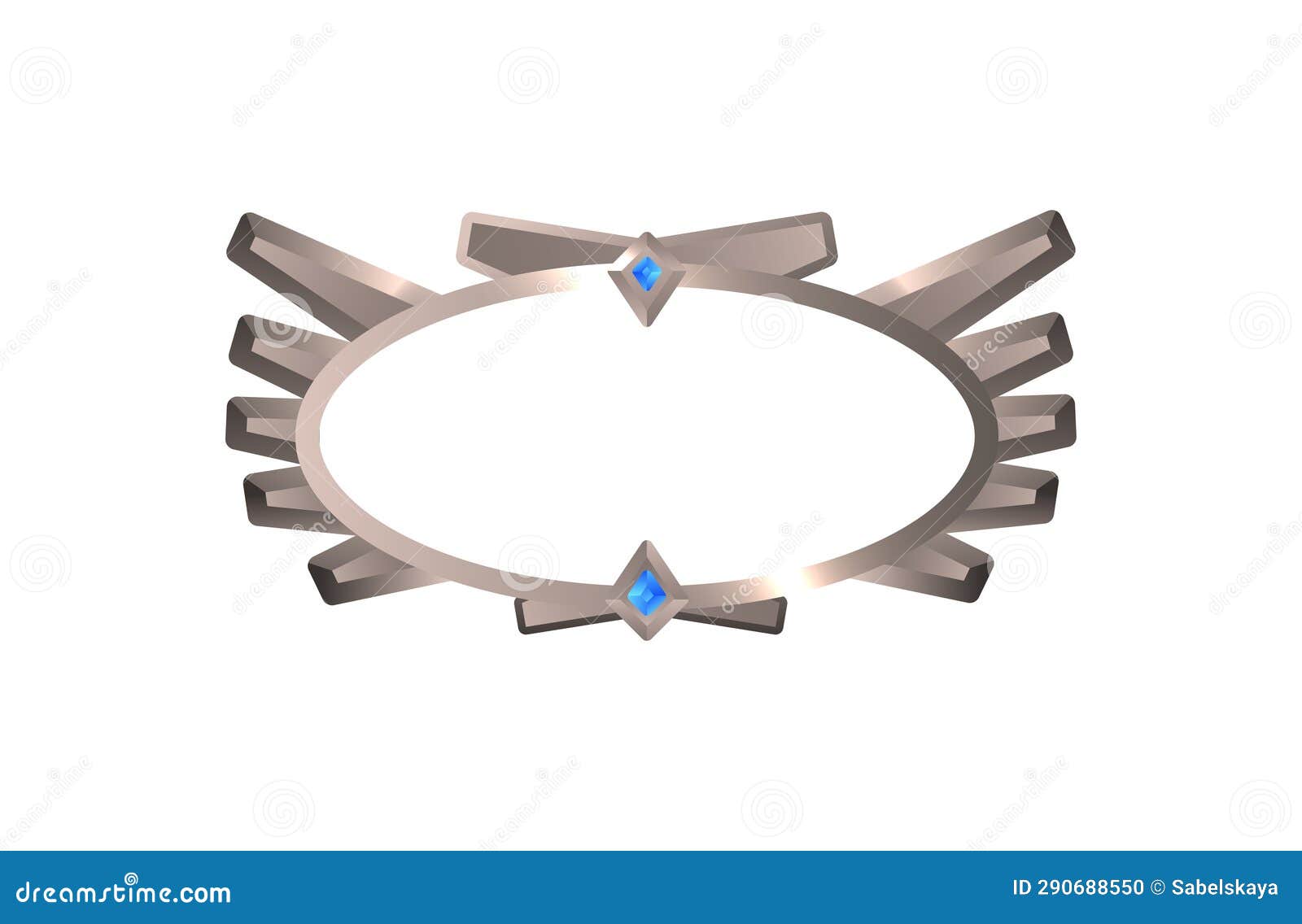 Metal Frame for Interface Ui Ux Game, Vector Cartoon Rank Silver Oval ...