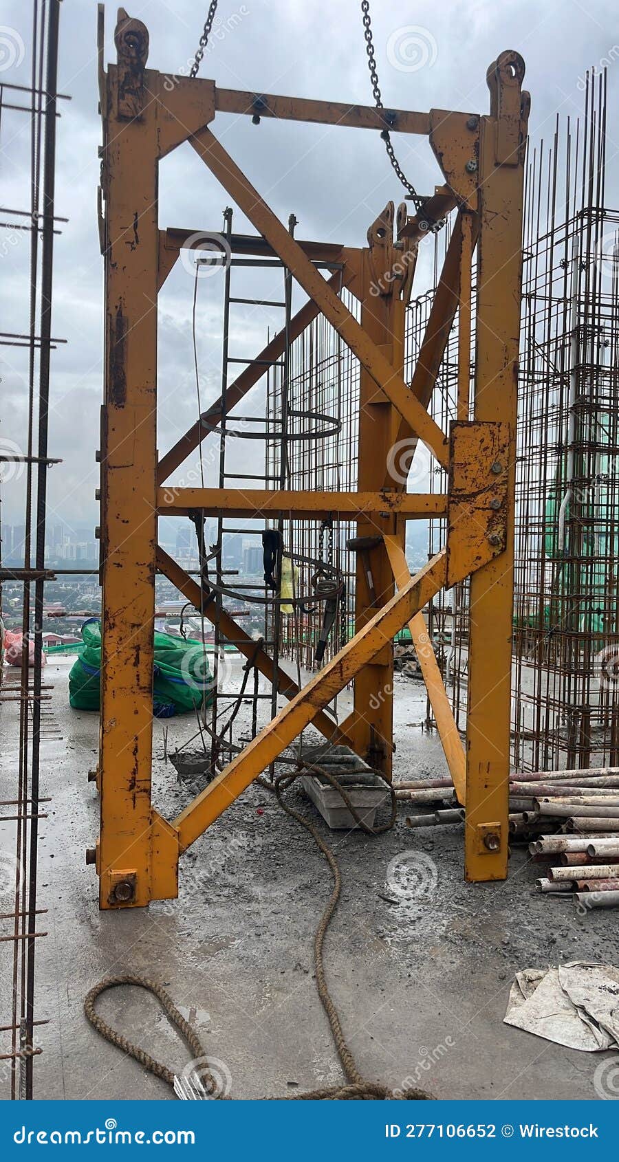An Iron Frame Stands Over Concretes in the Middle of the Construction ...