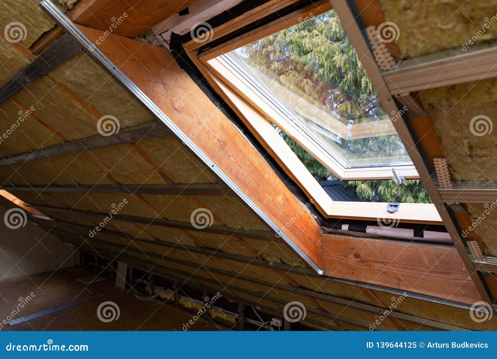 Metal Frames On Attic Skylight Window And Environmentally Friendly And ...