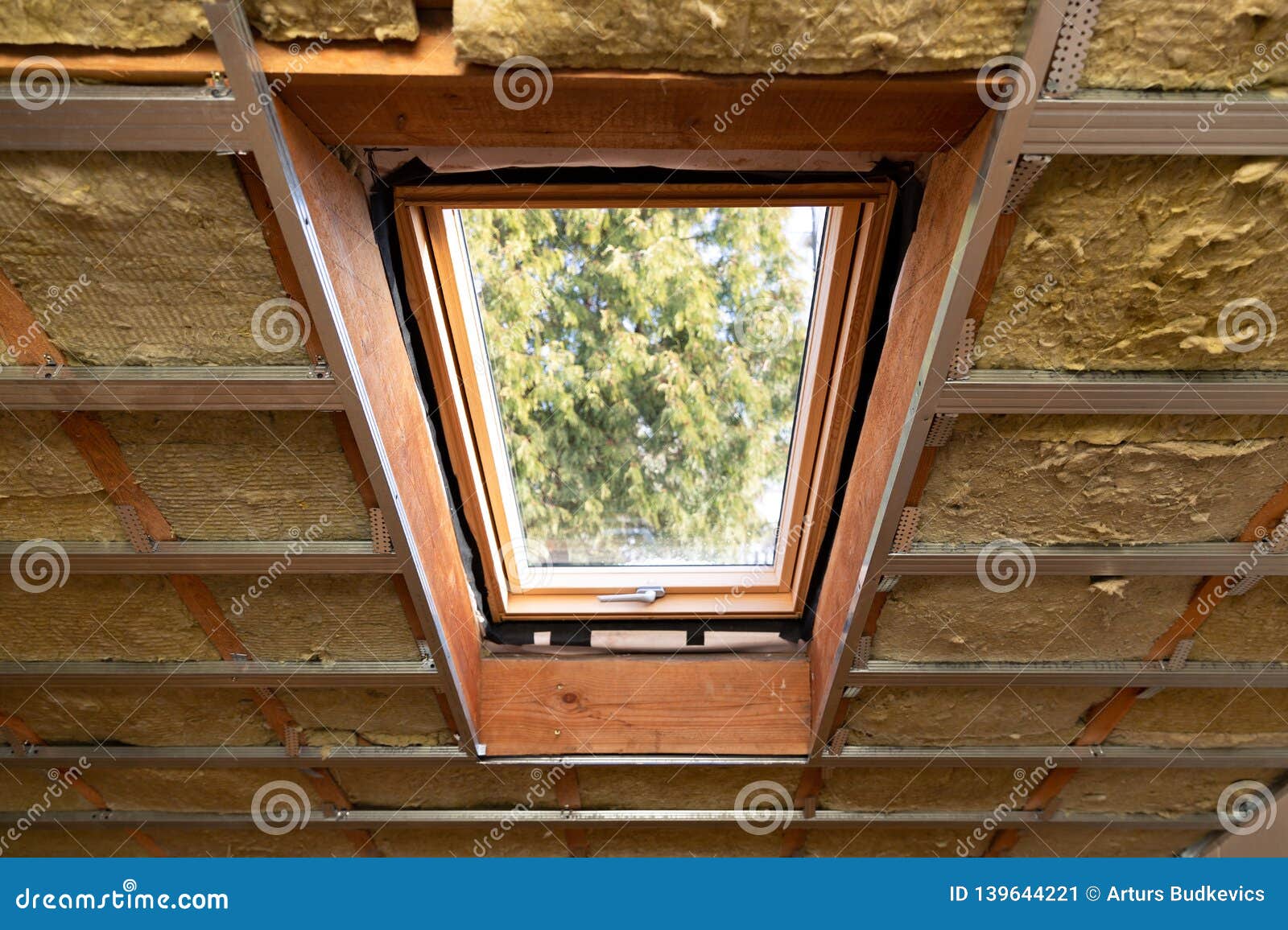 Metal Frames On Attic Skylight Window And Environmentally Friendly And ...