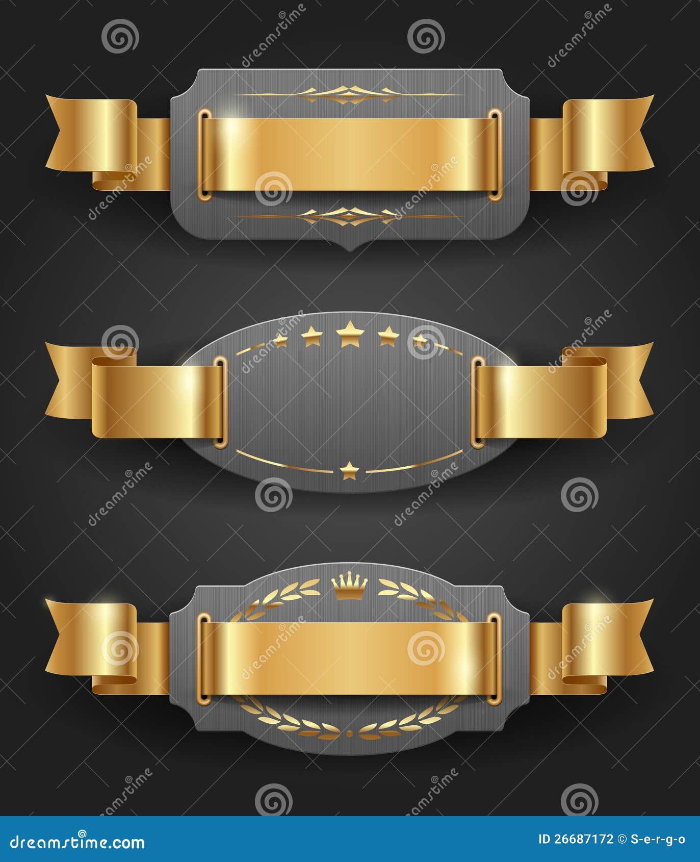 Metal Frames with Golden Decor and Ribbons Stock Vector - Illustration ... Metal Frames with Golden Decor and Ribbons Stock Vector - Illustration ...
