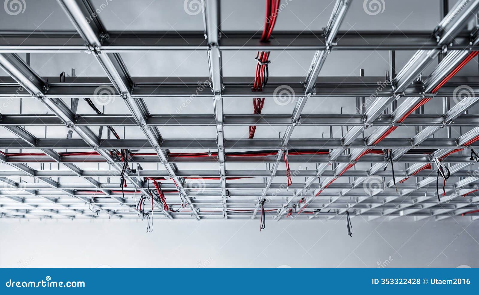 Metal Framework of Suspended Ceiling with Electrical Wiring during ...